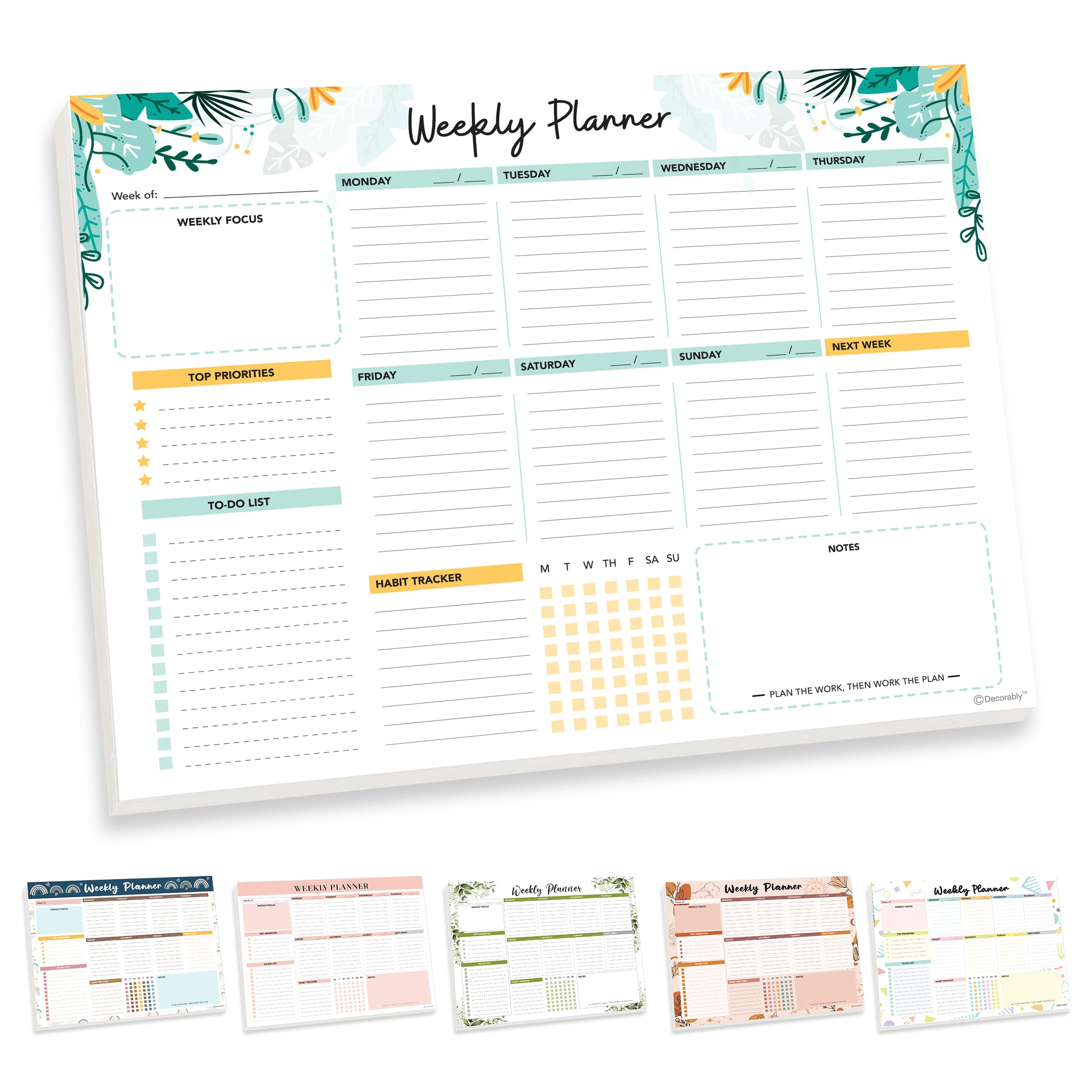 Snapklik.com : Decorably 52 Sheets Mint Green Undated Weekly Planner ...