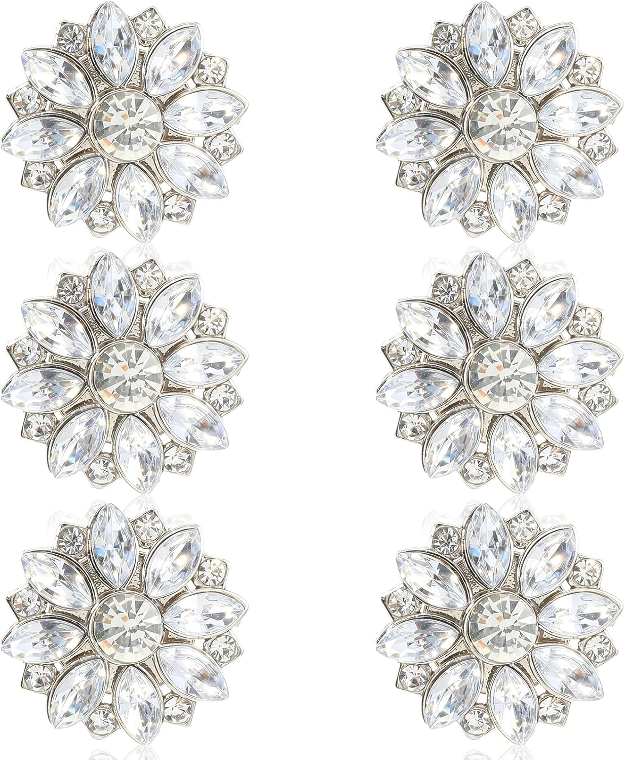 Amazon.com: Elegaperma 6Pcs Rhinestone Button Covers, Silver Floral ...