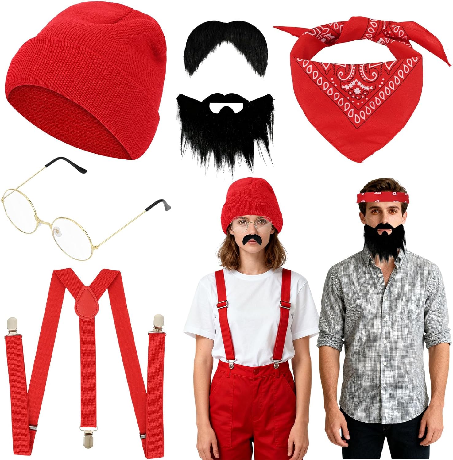 Amazon.com: Halloween Men's Costume Kit, Include Beard Red Beanie ...