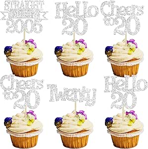 Amazon.com: Ephlyn 24Pcs Happy 20th Birthday Cupcake Toppers Glitter ...