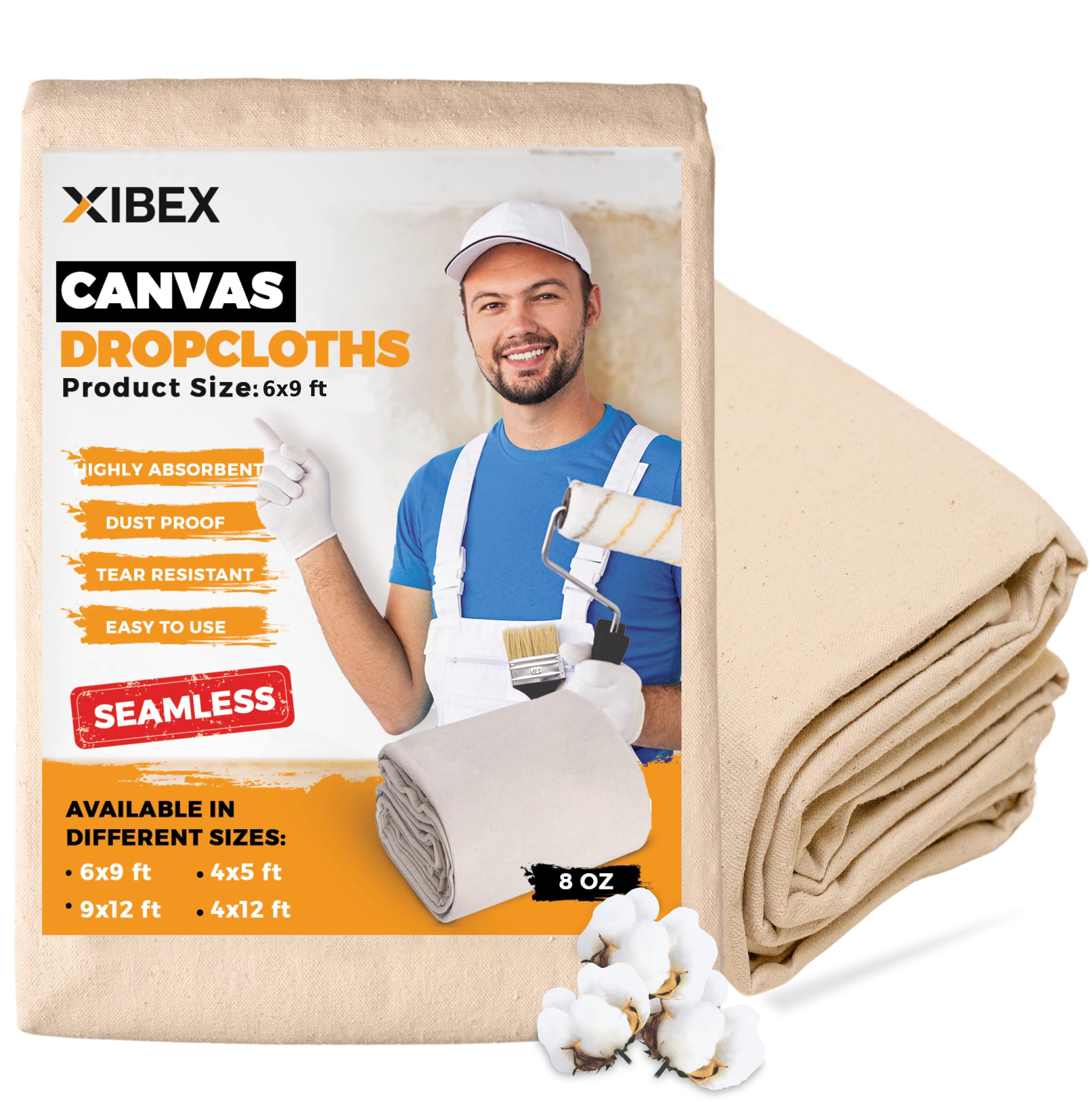 XIBEX Canvas Drop Cloth for Painting (6x9 Feet) with Thick Texture ...