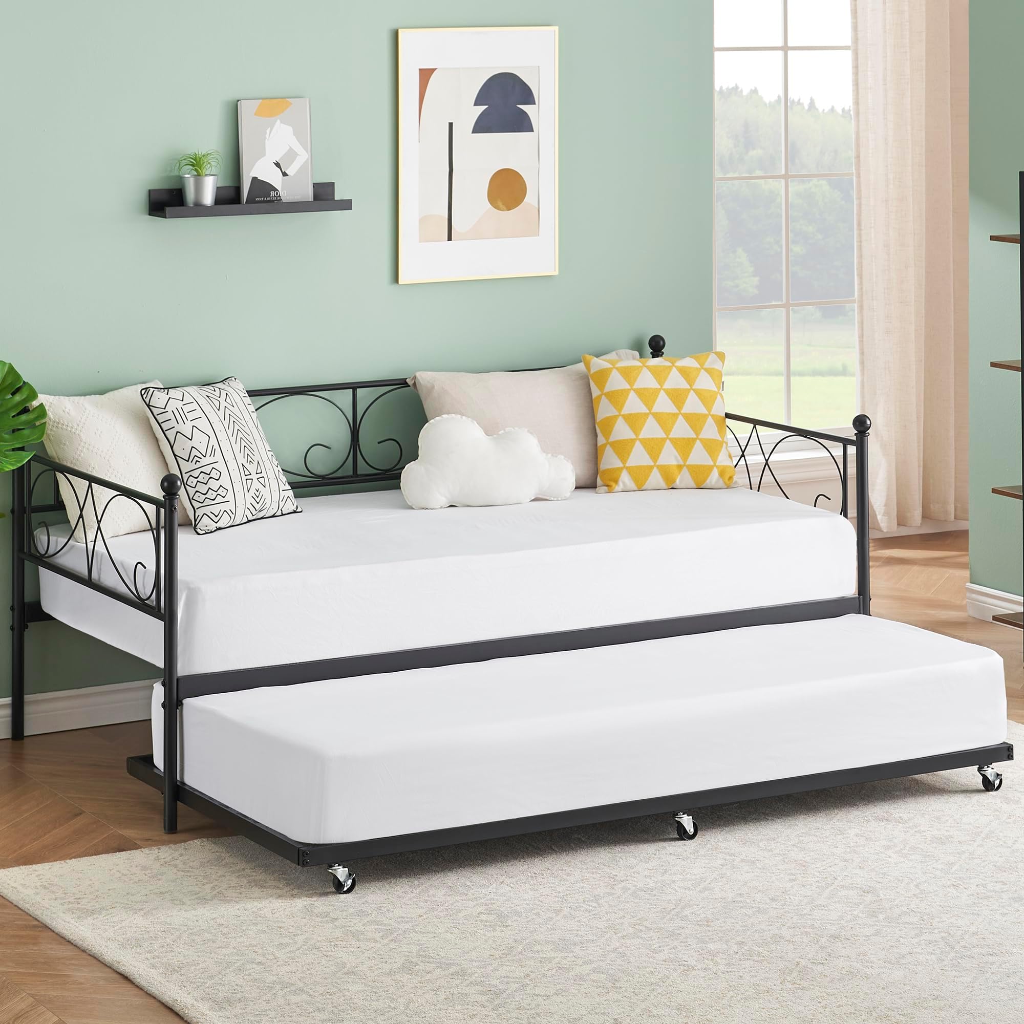 Amazon.com: AVGVLIJ Twin Daybed and Trundle Set, Heavy Duty Steel Slat ...