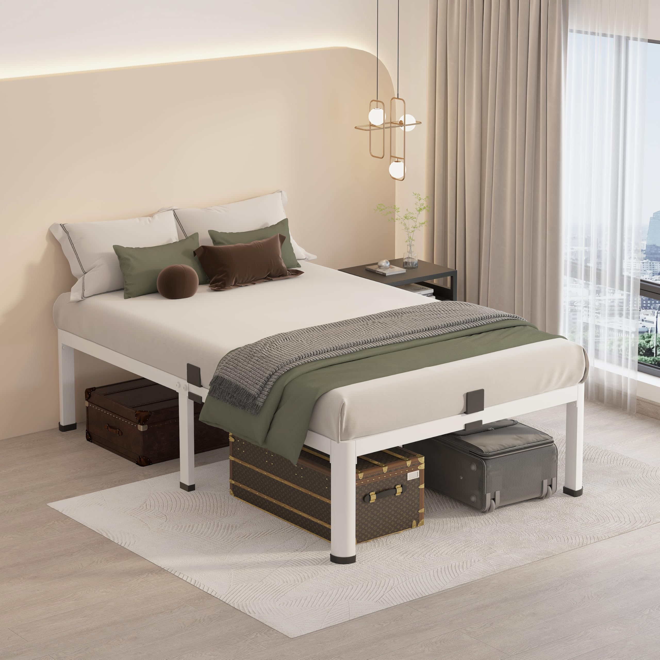 Amazon.com: MAF 14 Inch Twin Metal Platform Bed Frame White with Round ...