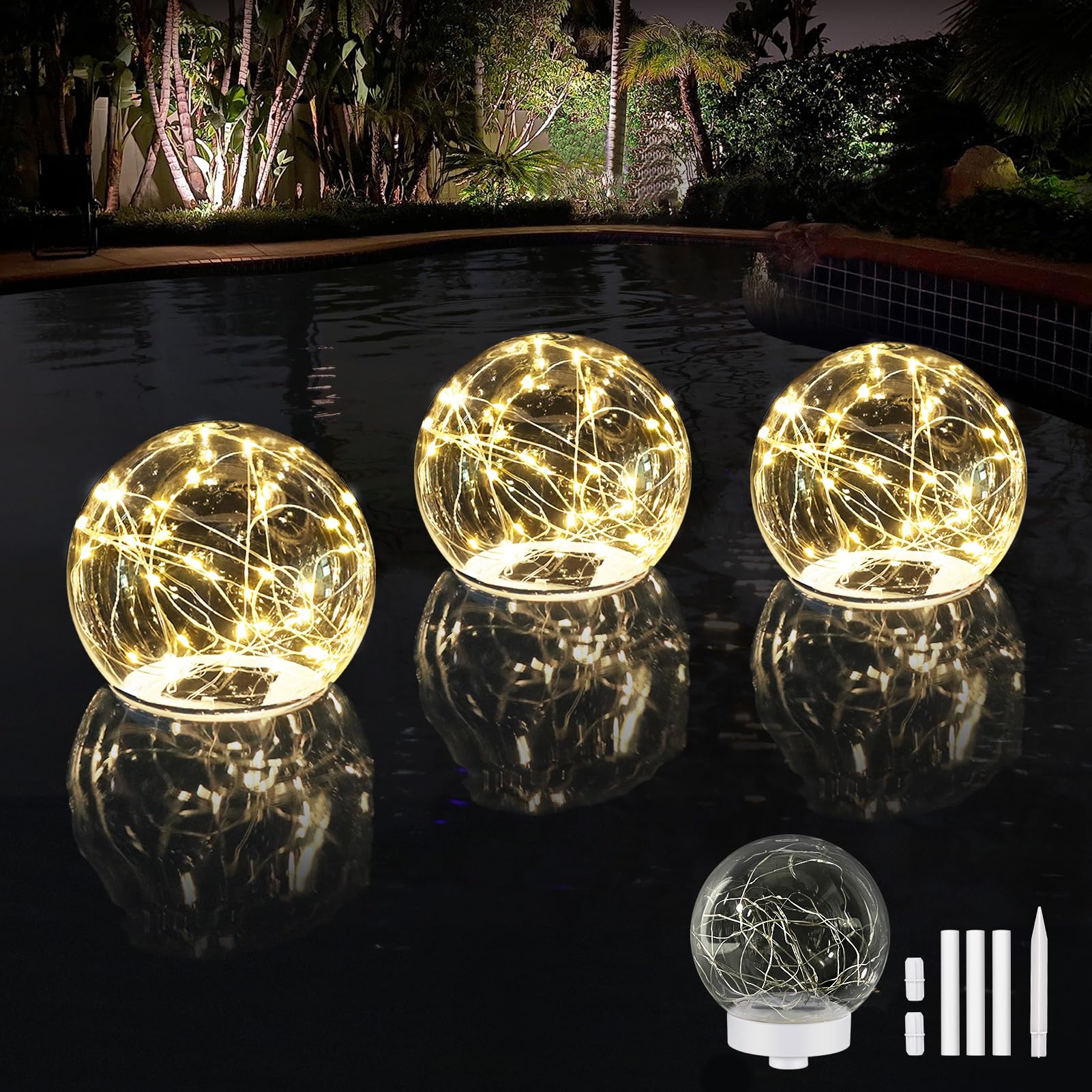 LENONE Floating Pool Lights, 6" Solar Pool Lights That Float Waterproof ...