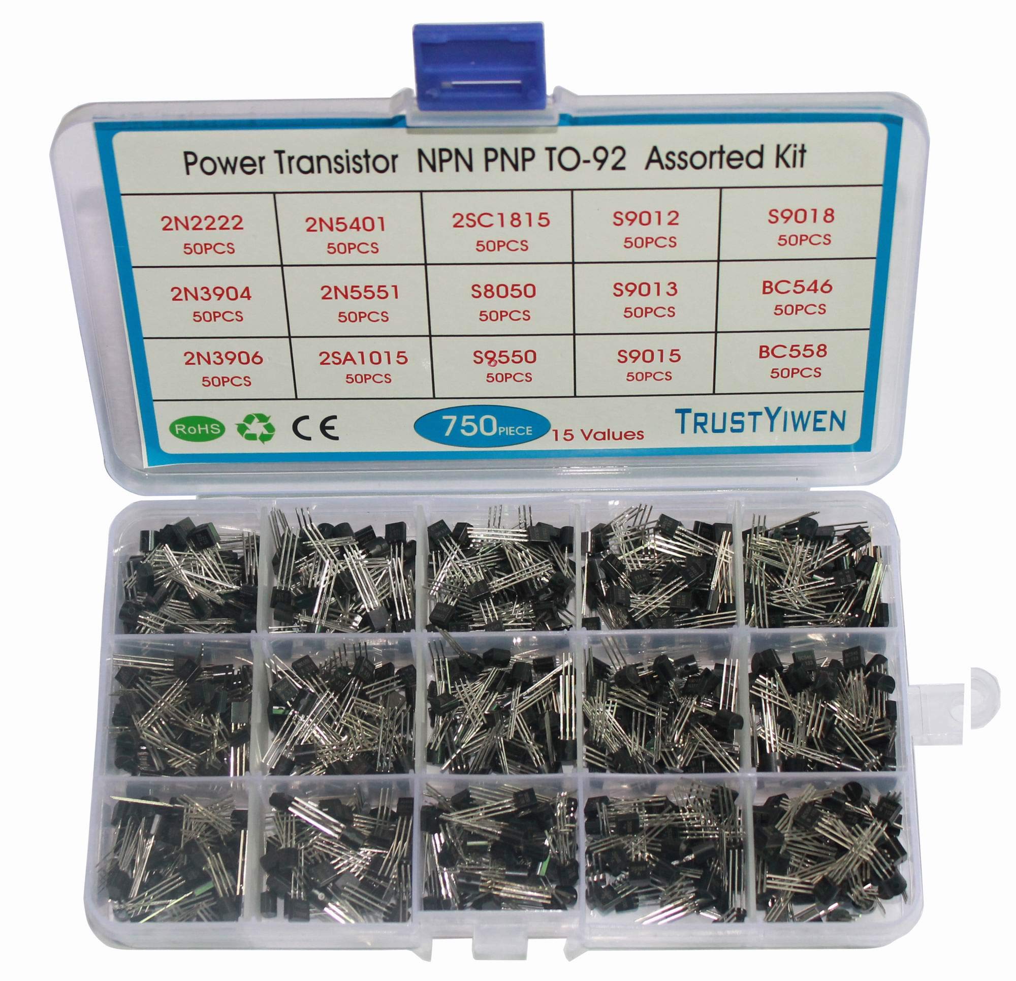 TO-92 NPN PNP Bipolar Transistors Electronics Kit 750-Piece Transistor ...