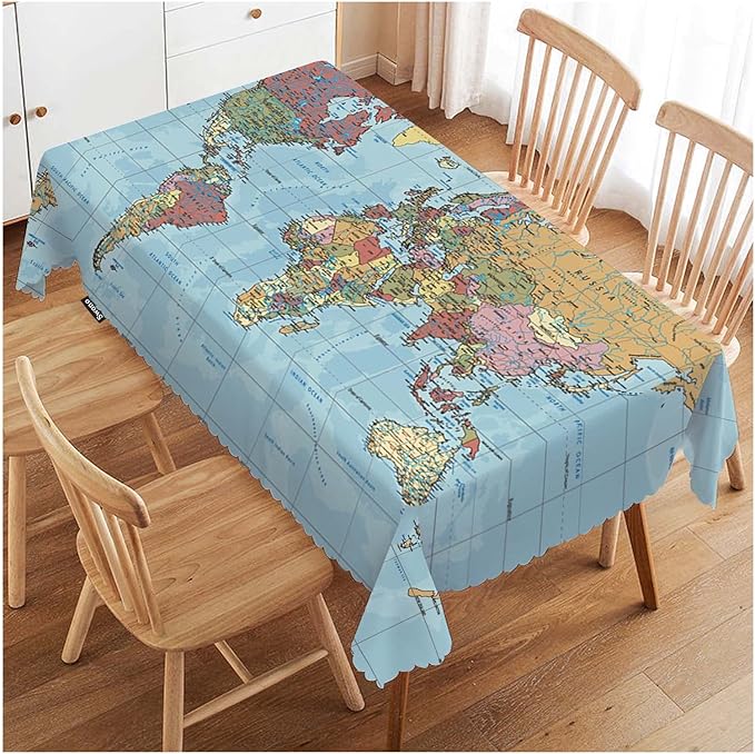 Amazon.com: Swono World Map Rectangle Tablecloth Vintage Global ...
