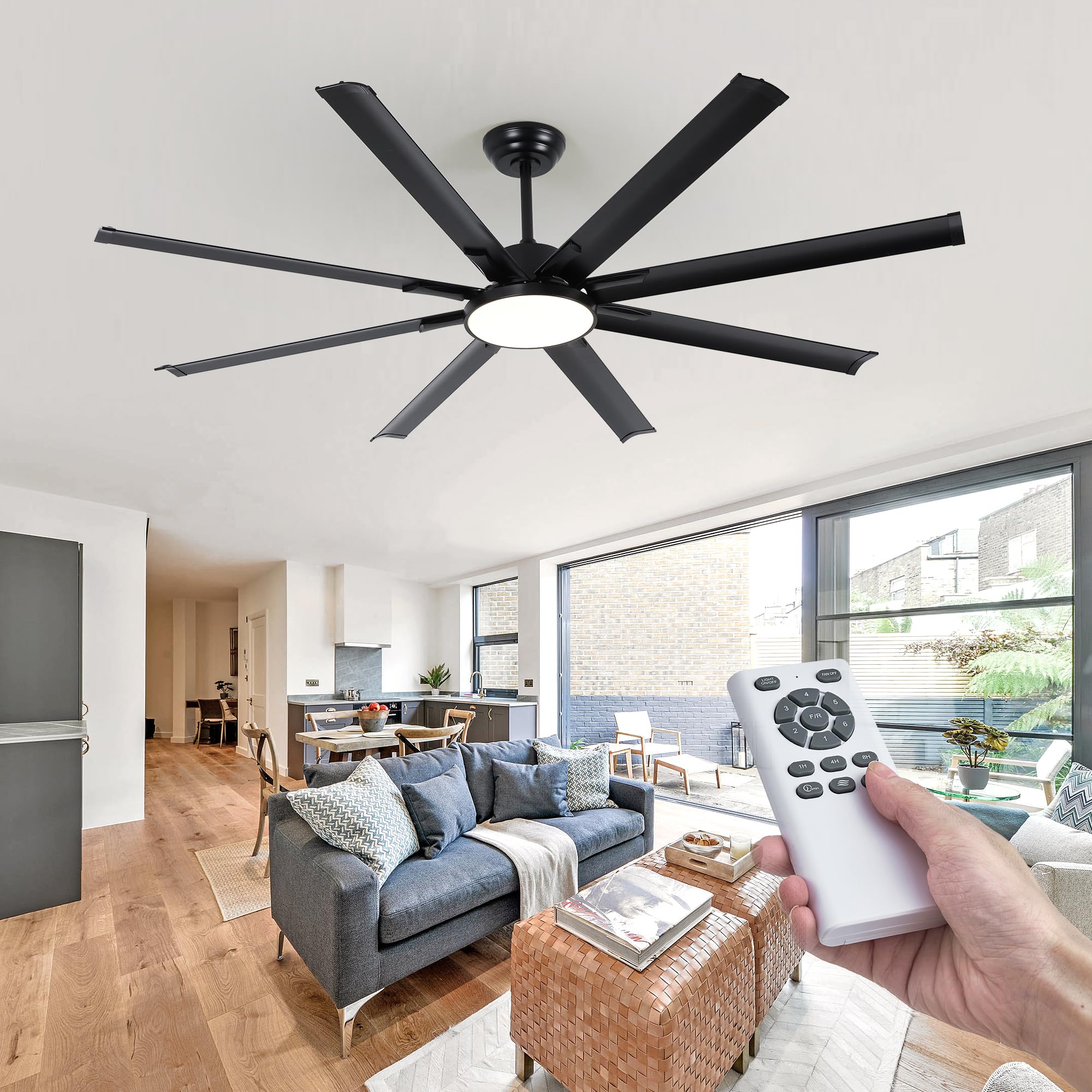 HUMHOLD 74" Large Ceiling Fan, Industrial Ceiling Fan, 8 Aluminum ...