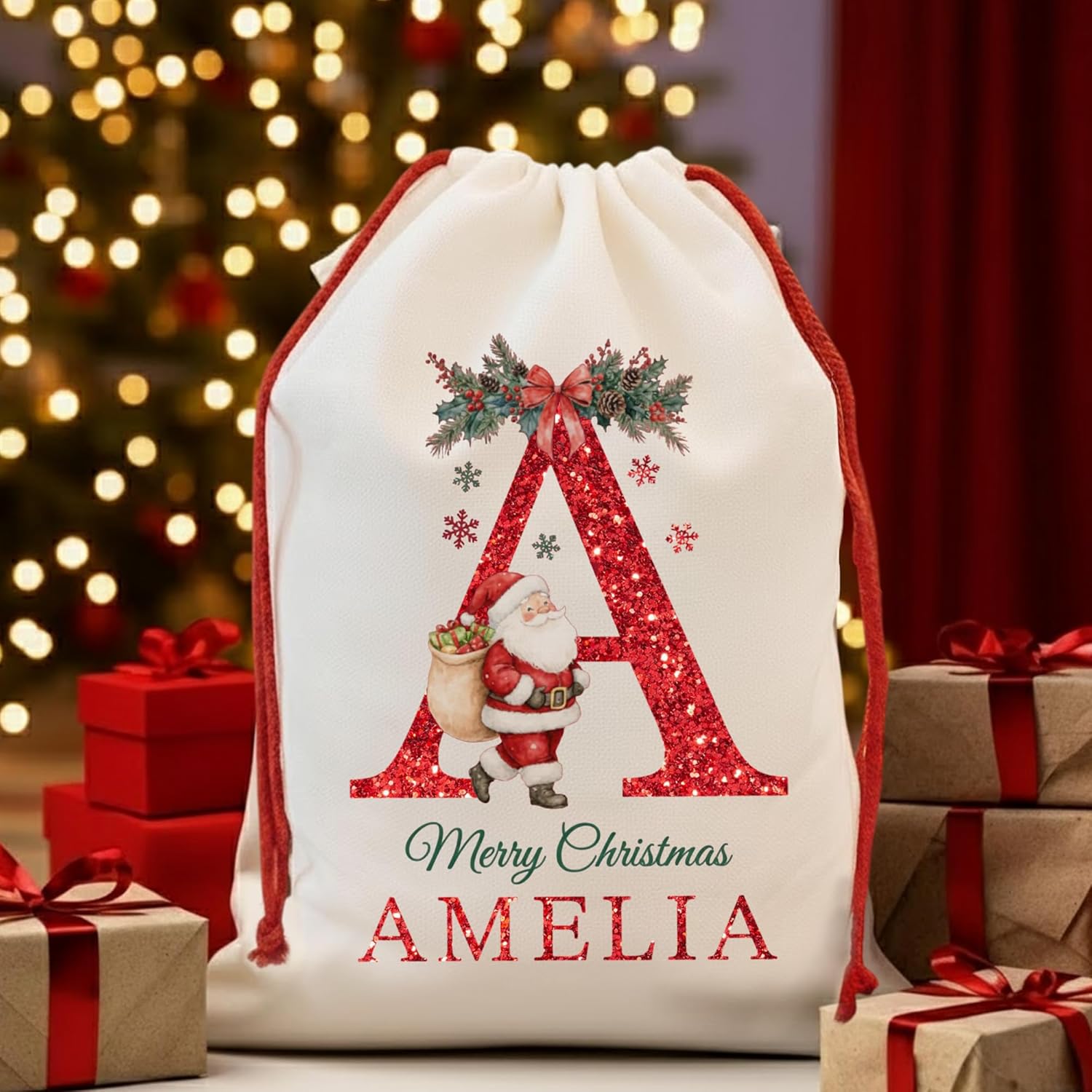 Amazon.com: Noni Personalized Christmas Santa Sack with Name & Initial ...