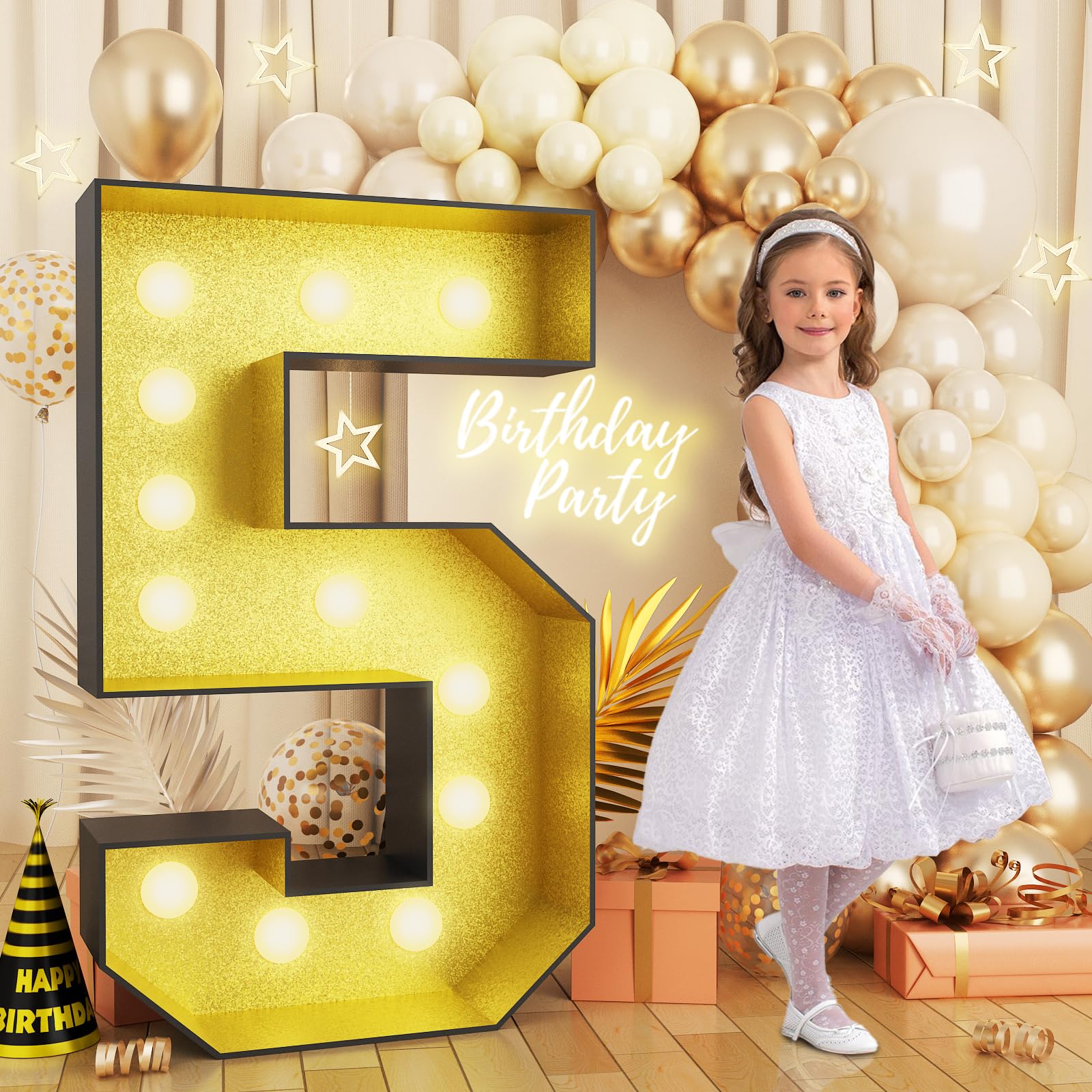 Snapklik.com : 4FT Marquee 5 Numbers, Light Up 5 Glitter Gold Giant ...