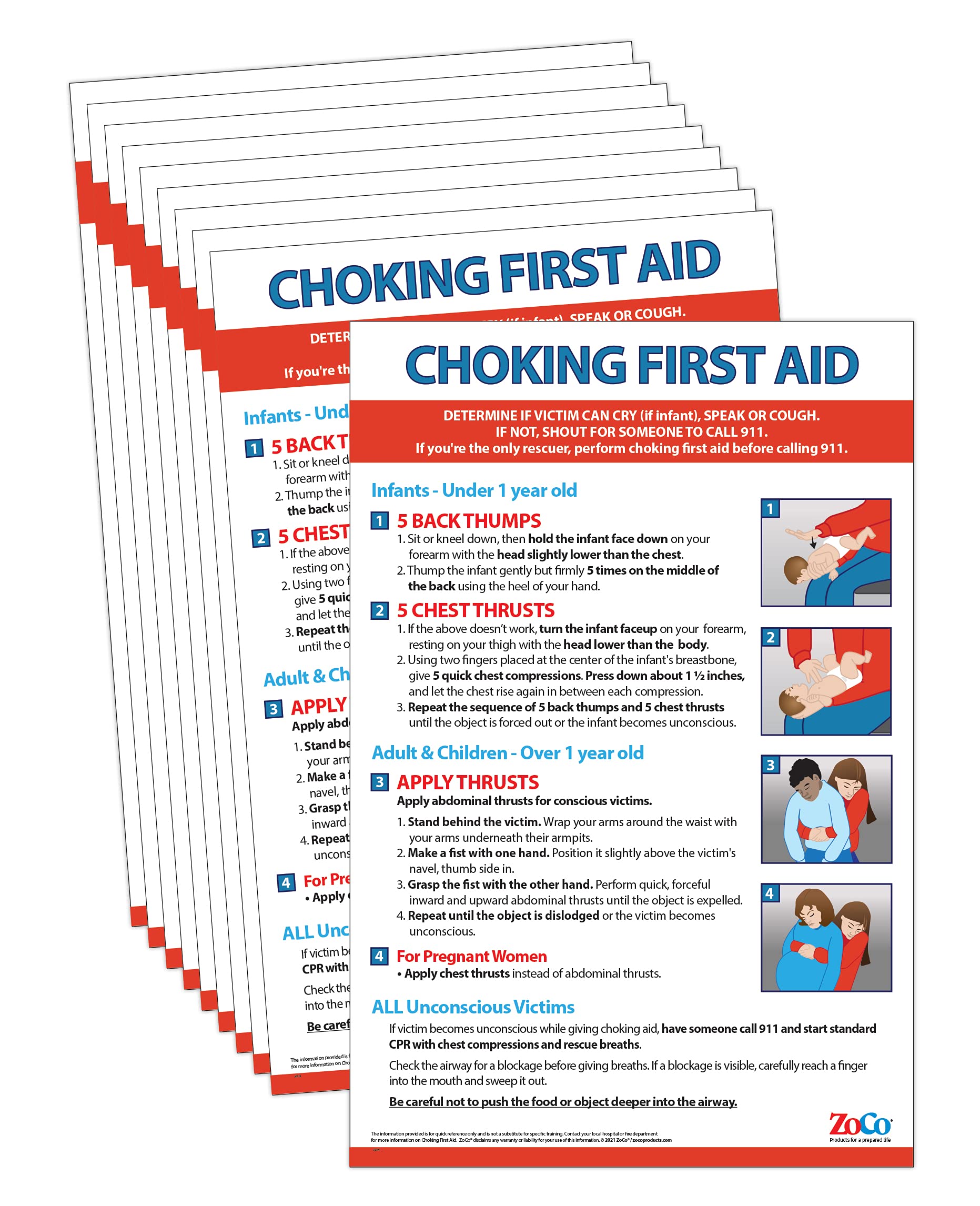 Zoco Choking First Aid Poster 10 Pack Heimlich Maneuver Chart ...