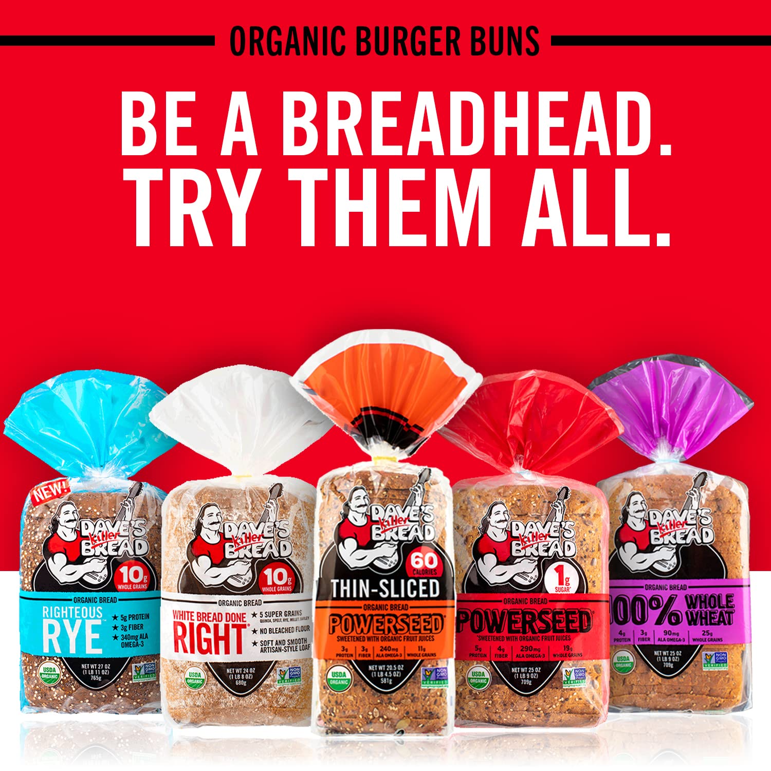 Dave’s Killer Bread 21 granos enteros y semillas Bun 8Count, 17.6 oz ...