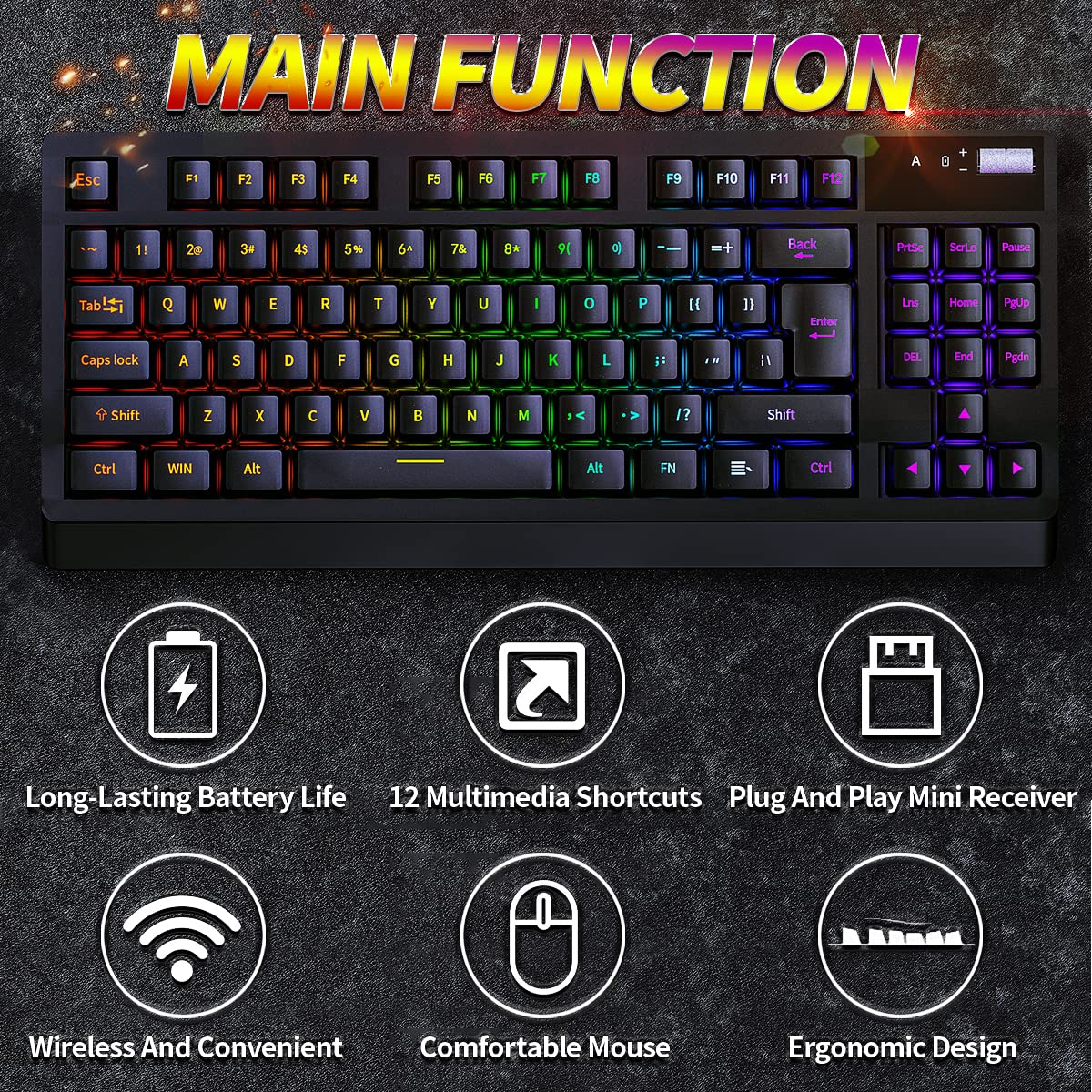 ZJFKSDYX C87 Wireless Gaming Keyboard and Mouse Combo with 87 Key RGB ...
