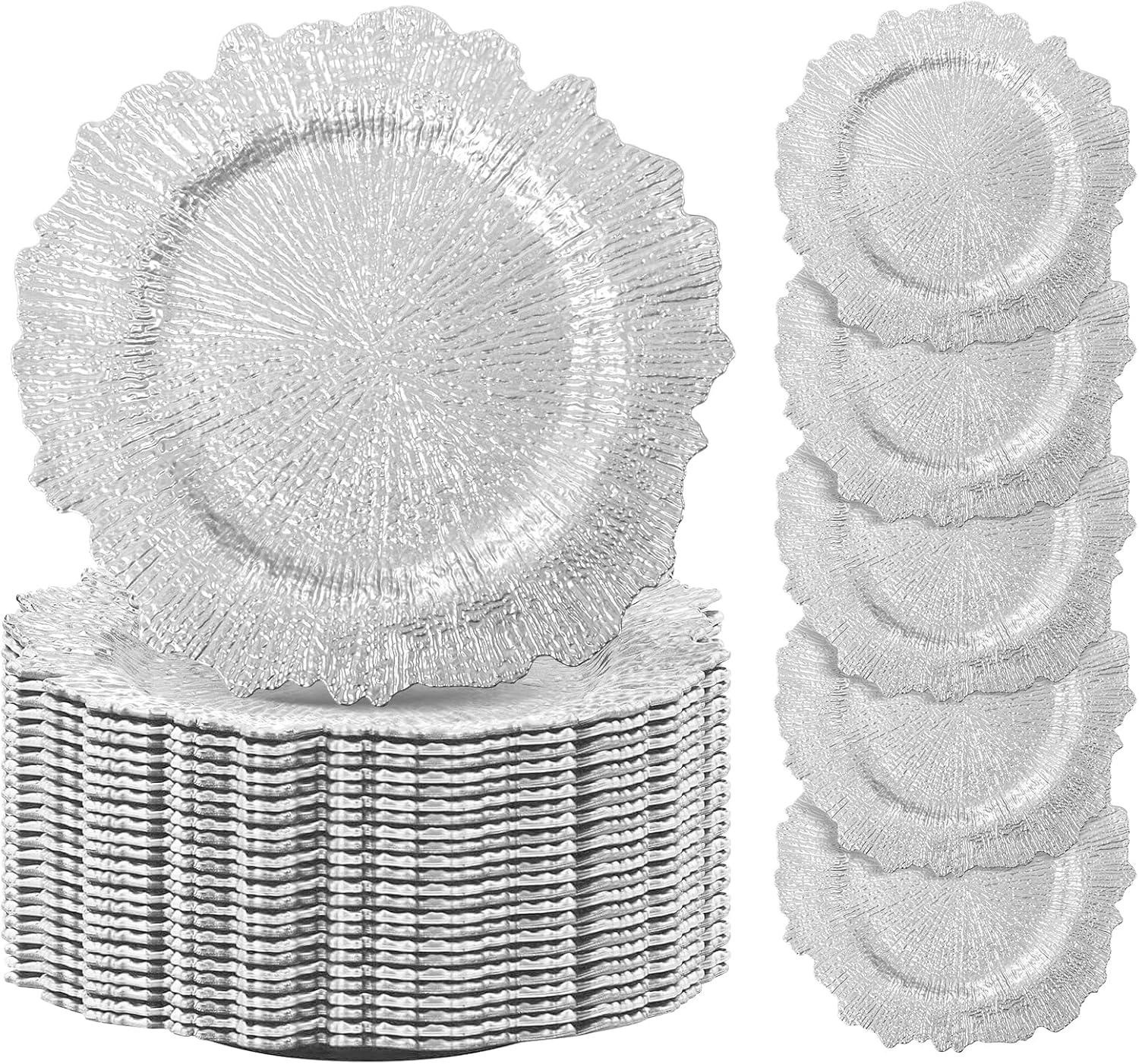 Amazon.com | 50 Pcs Silver Charger Plates Bulk 12.6 Inch Plastic Plate ...