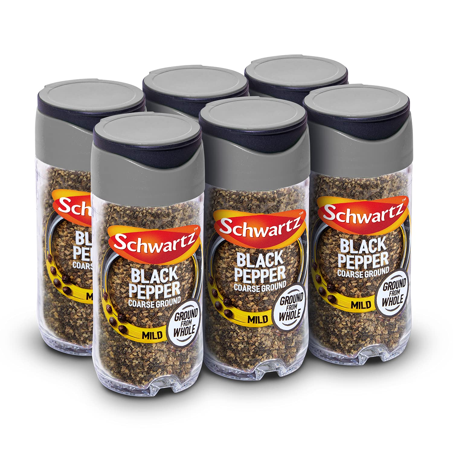 Schwartz Black Pepper Mild Coarse Ground 33 G, Jar, Pack of 6, Warm ...