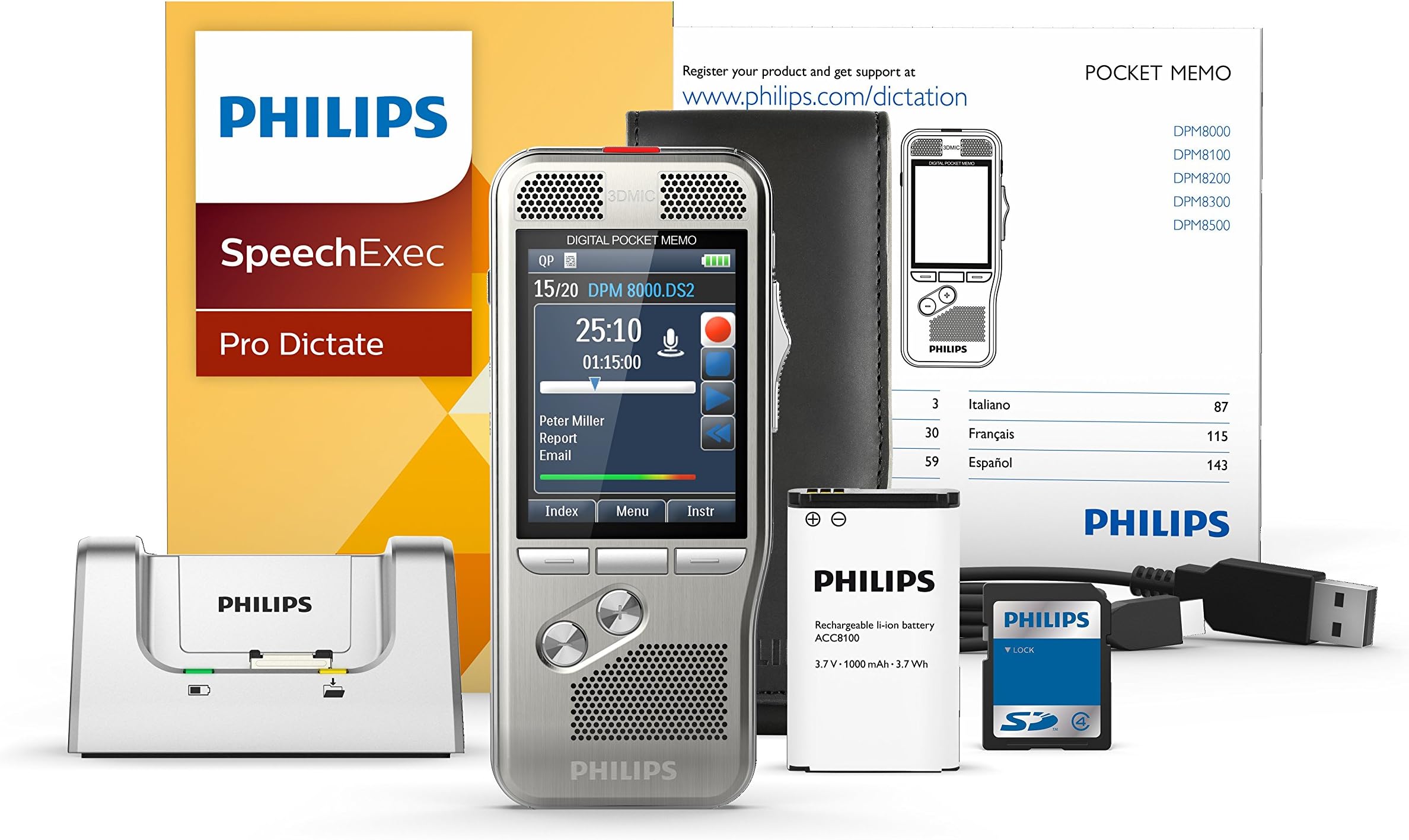 Philips DPM8000/01 Digital Pocket Memo with Speech Exec Pro Dictation ...