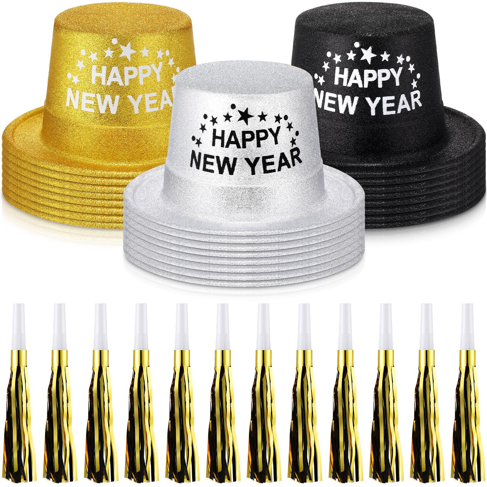 Amazon.com: Poen 48 Pcs New Years 2025 Eve Party Supplies Included 24 ...