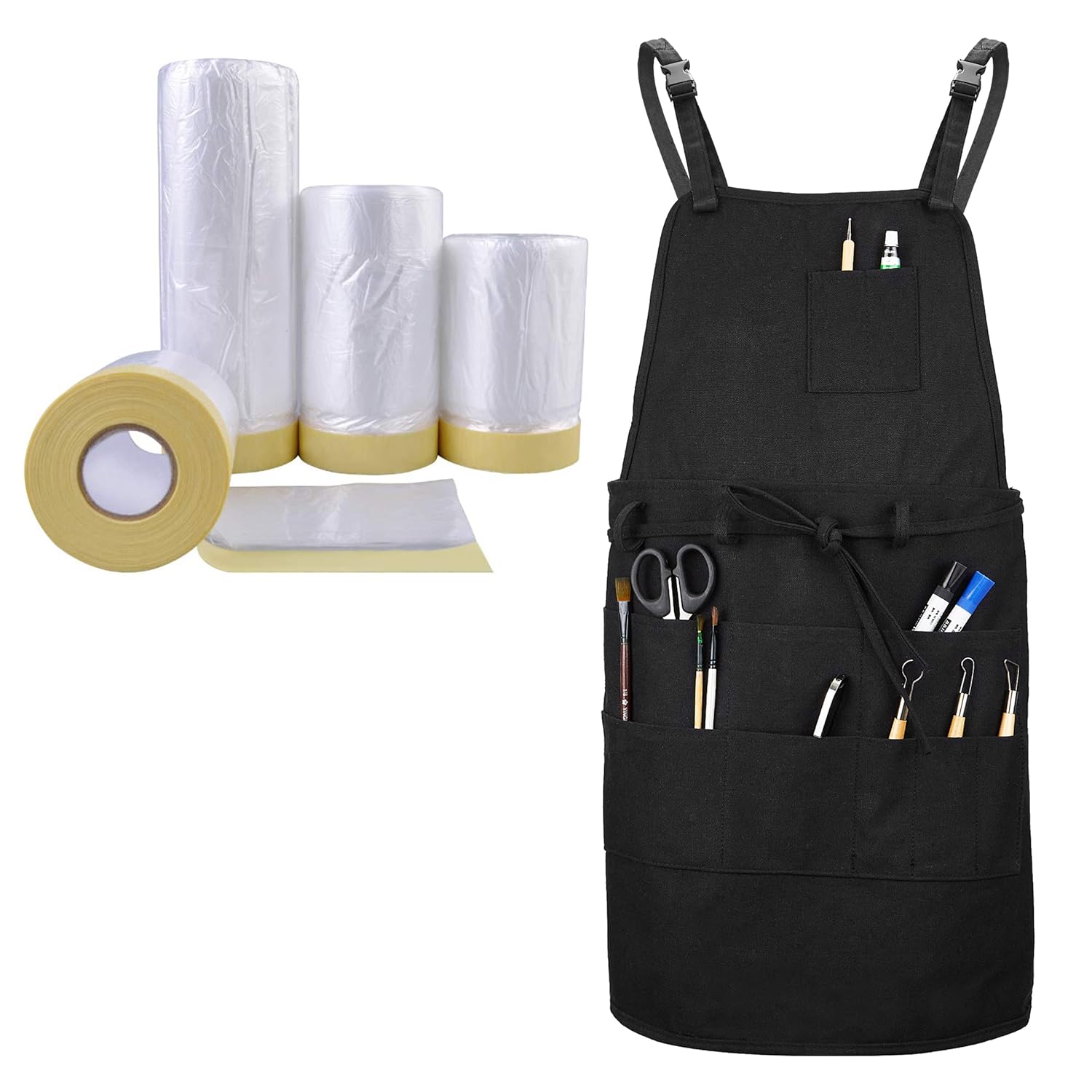 MyLifeUNIT Tape and Drape, Adjustable Painting Apron with 10 Pockets ...