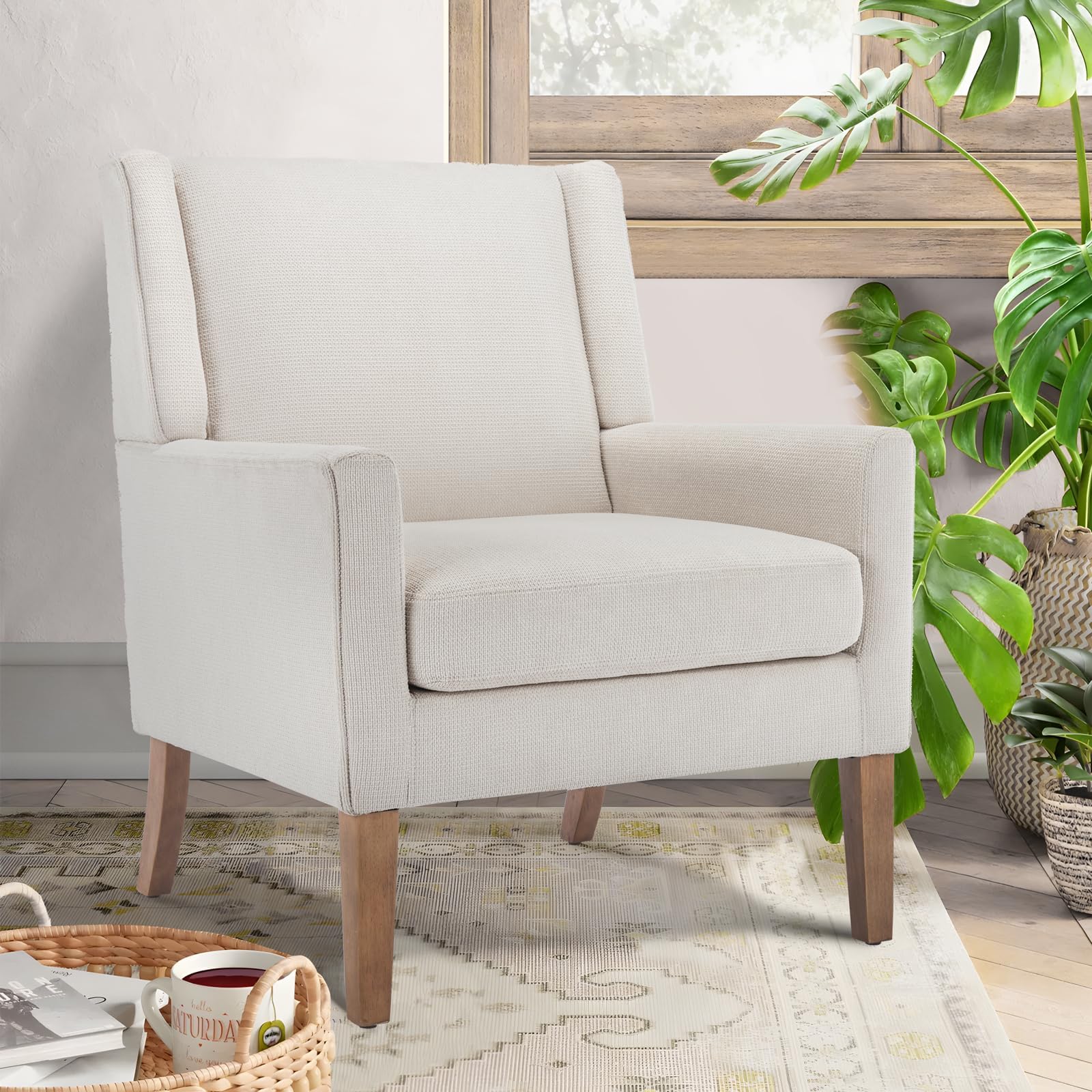 COLAMY Chaise de salon moderne avec dossier ailé, fauteuil d'appoint en ...