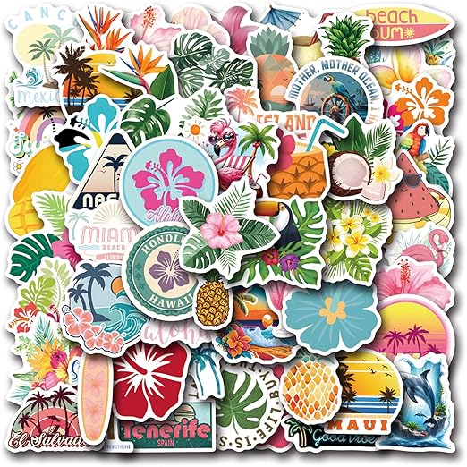 Amazon.com: Tropical Stickers, 50PCs, Beach Island Life Stickers for ...