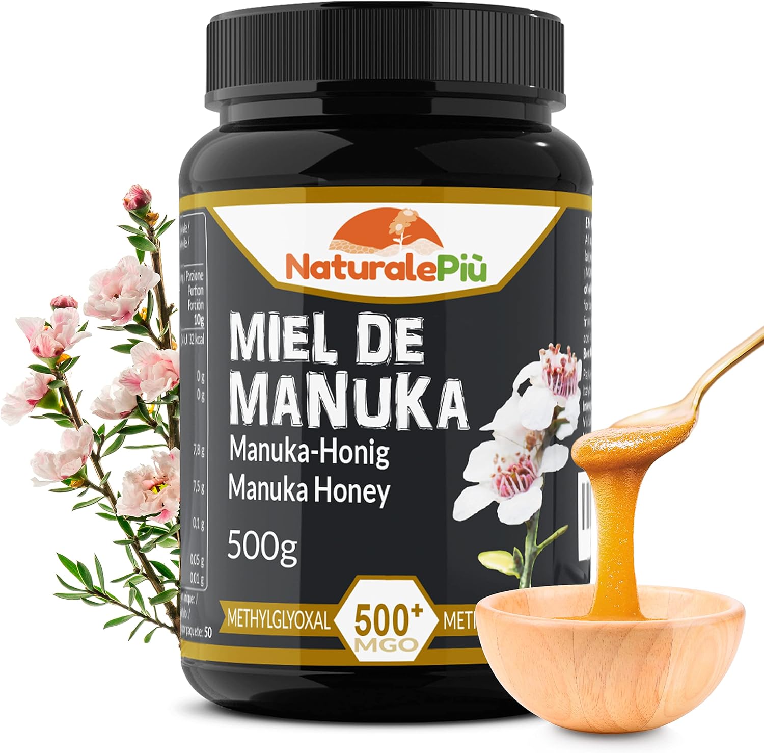 NaturalePiù Miel de Manuka 500+ MGO - 500g Brut et Bio de Nouvelle ...