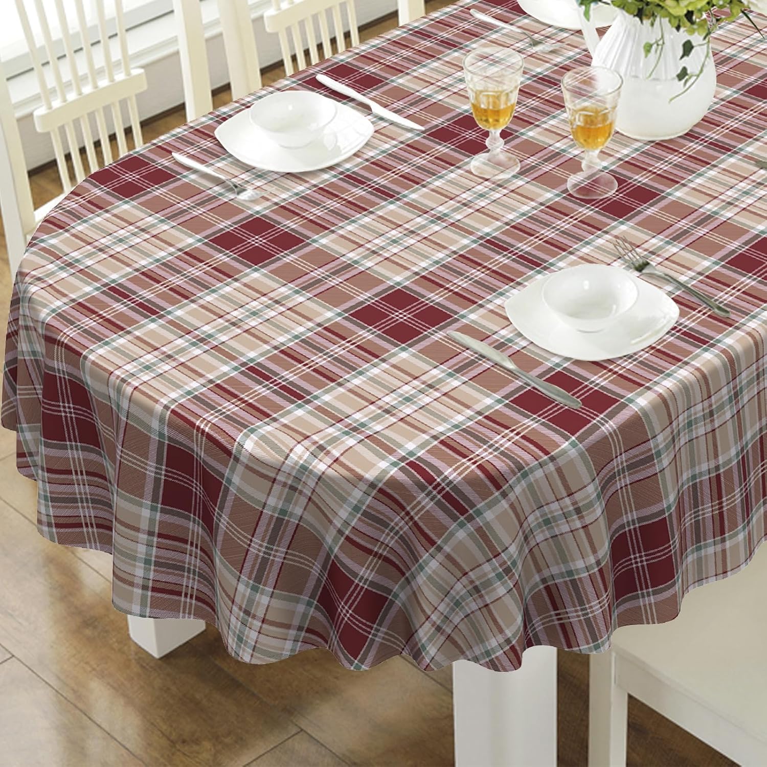 Amazon.com: bnhjsdw Oval Tablecloth, Waterproof Plaid Oval Table Cloth ...