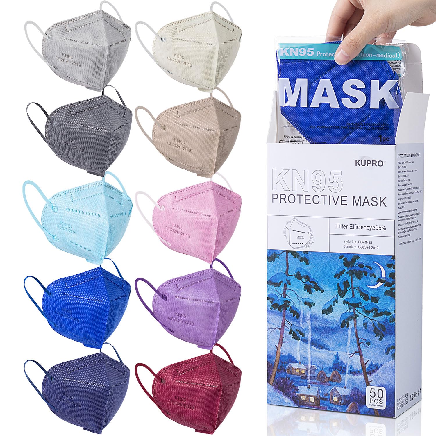 Snapklik.com : KUPRO KN95 Face Masks 10 Colors 50 Pack Individually Wrapped
