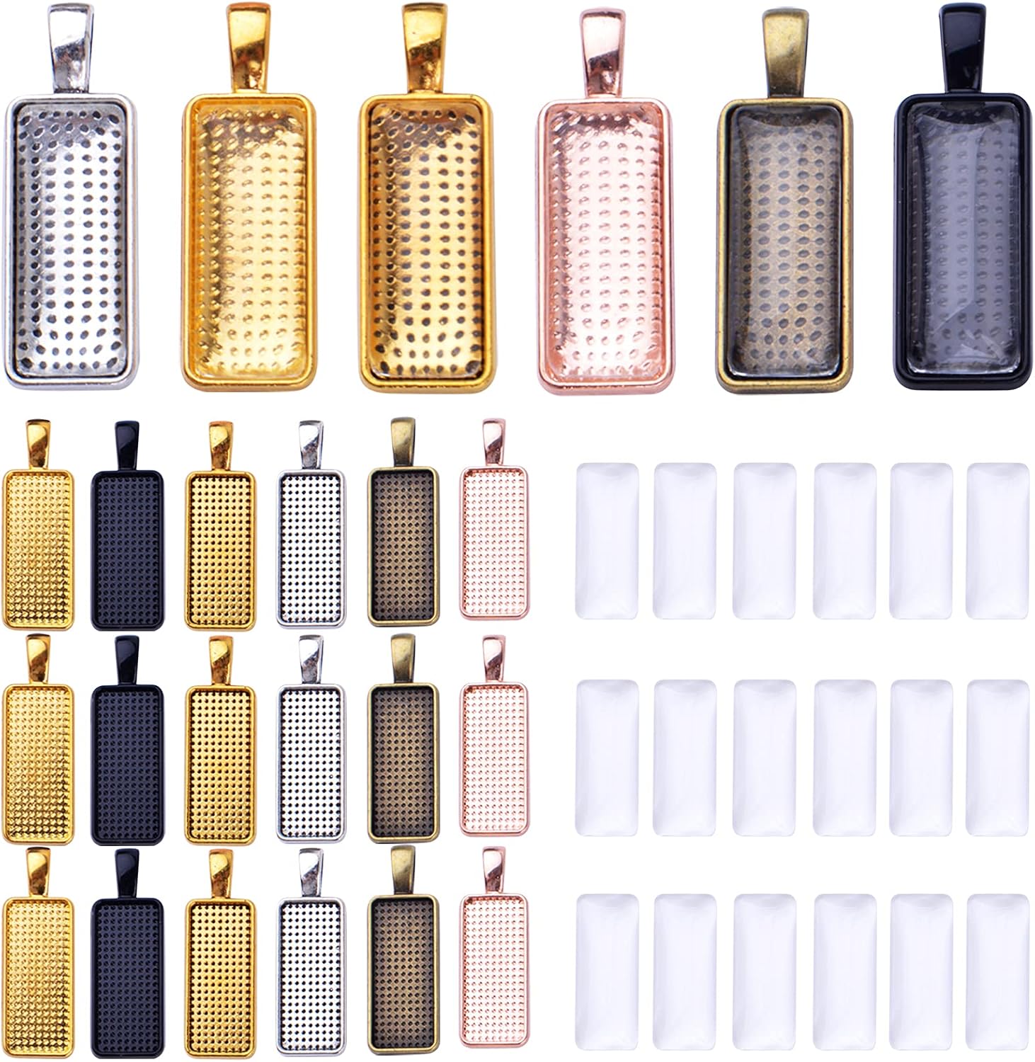 Amazon.com: 48pcs Pendant Trays Cabochons Set, 24pcs Rectangle Bezel ...