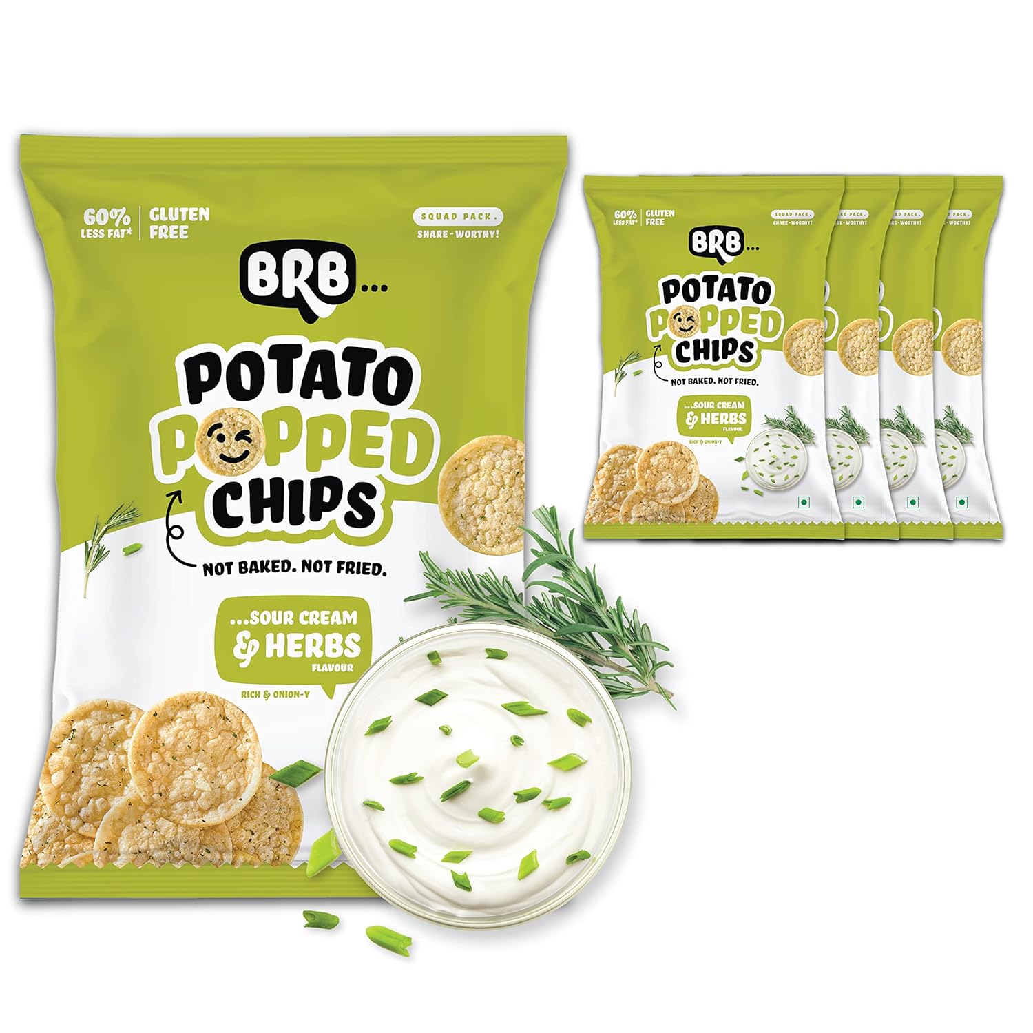 BRB Popped Potato Chips | Not Baked, Not Fried | Sour Cream & Herbs ...