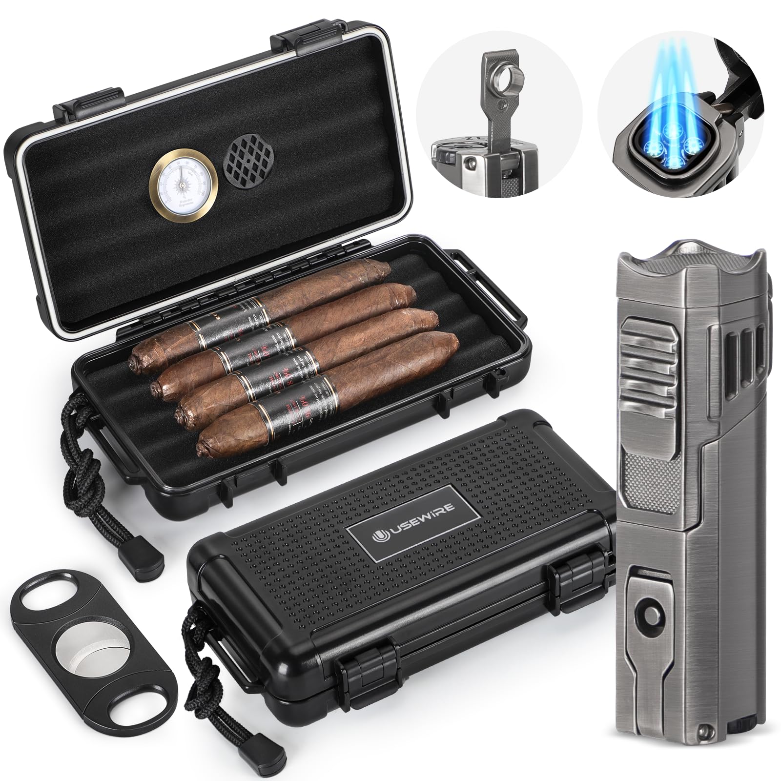 Amazon.com: USEWIRE Cigar Travel Humidor and Cigar Lighter Set ...