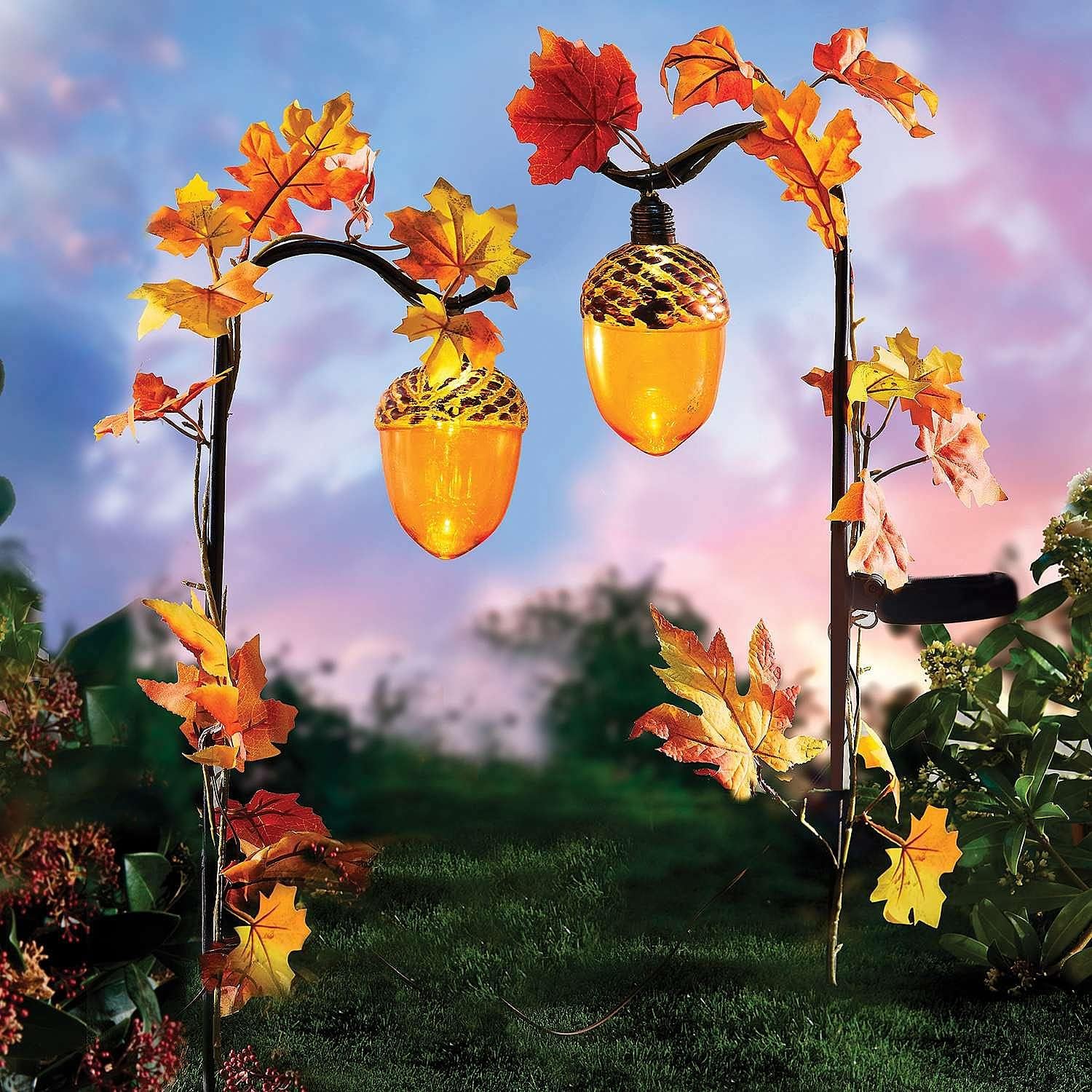 Solar Powered Acorn Stakes Set of 2 : Amazon.co.uk: Garden