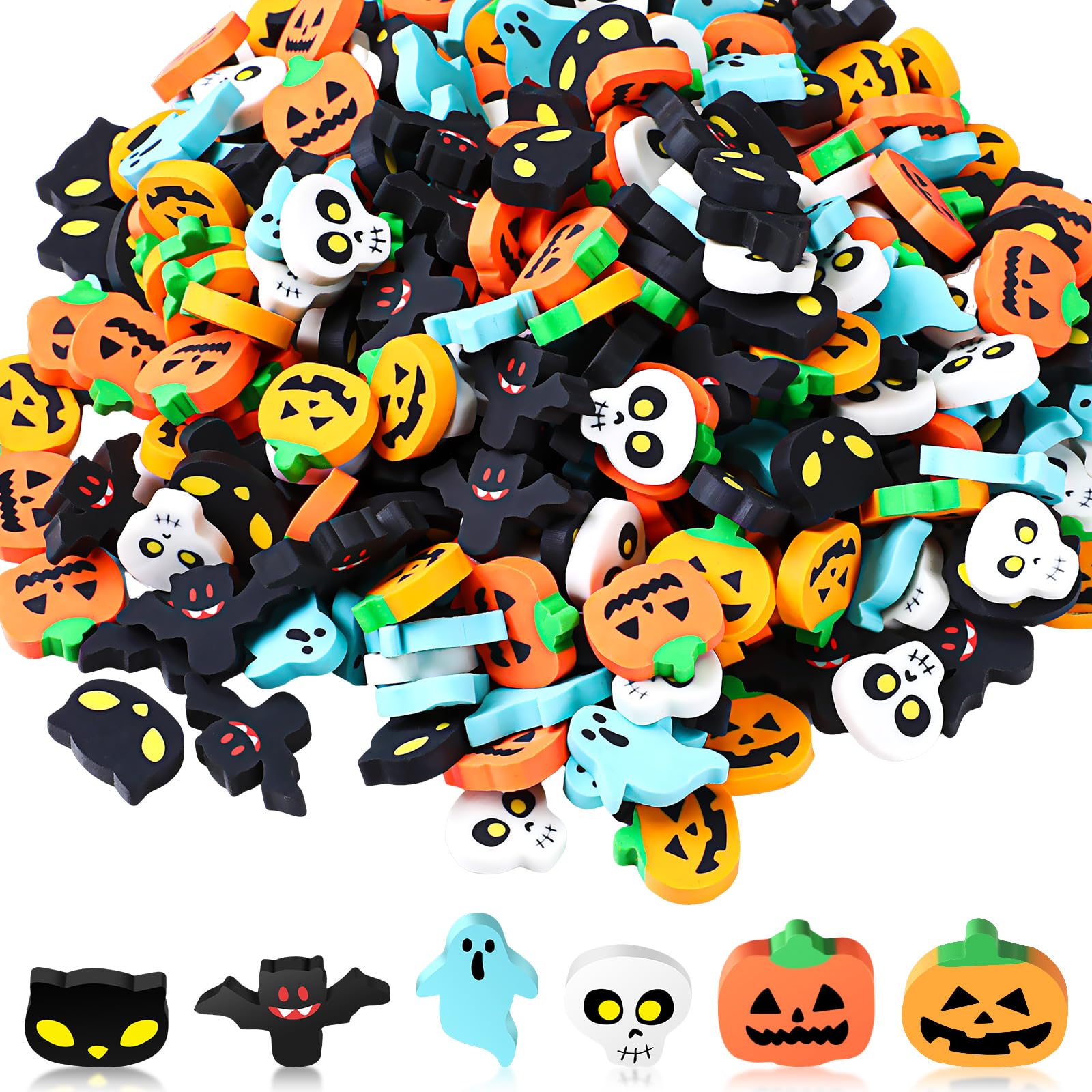 Amazon.com: Qilery 300 Pcs Halloween Mini Erasers for Kids Bulk Cute ...