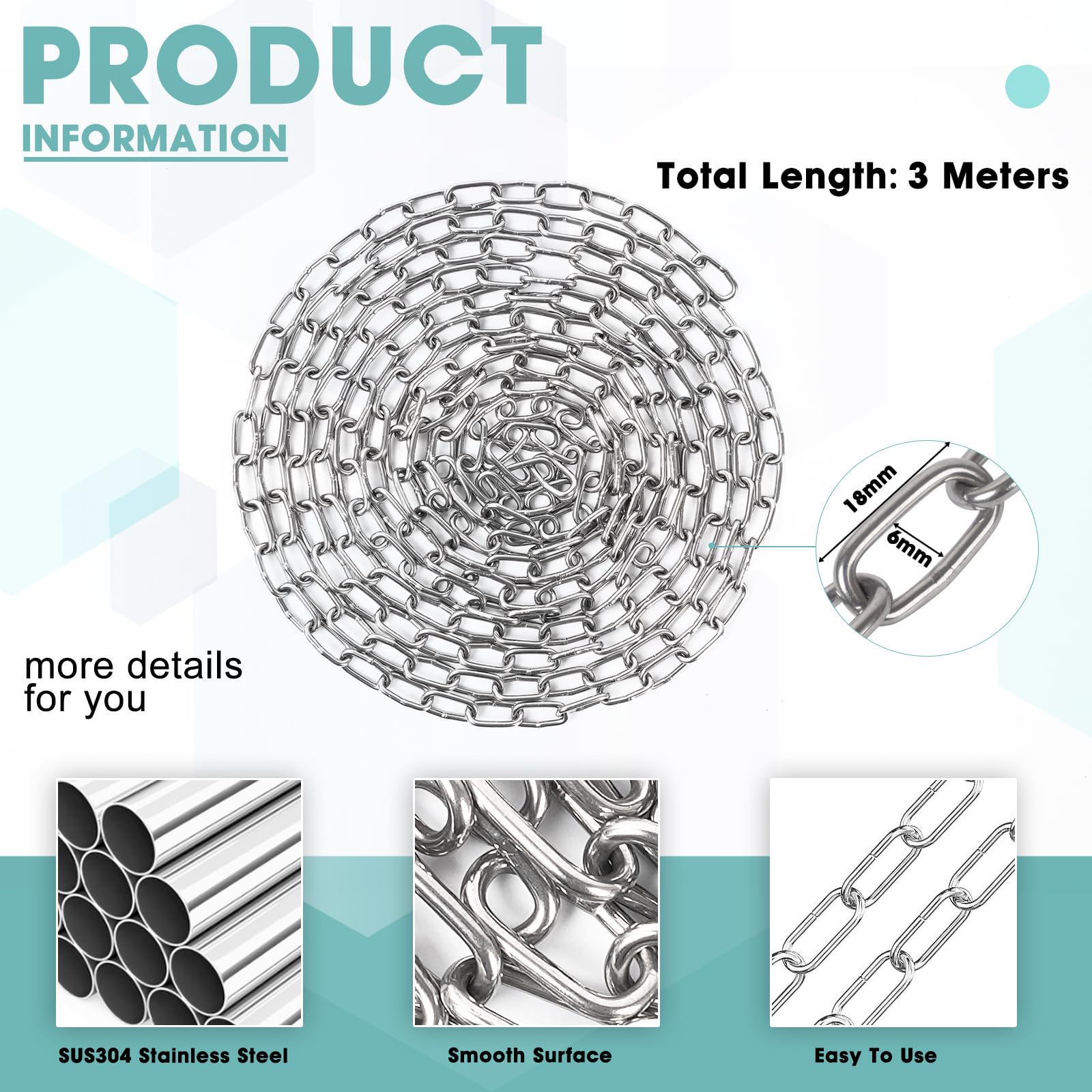 Snapklik.com : 9.8 Feet SUS304 Stainless Steel Chain, Hanging Chain ...