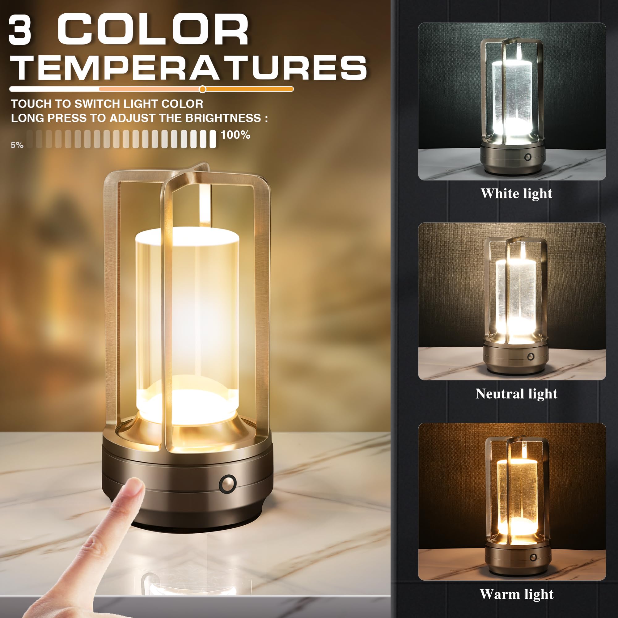 Idong Portable Cordless Table Lamp,LED Desk Lamp with Touch Control,3 ...