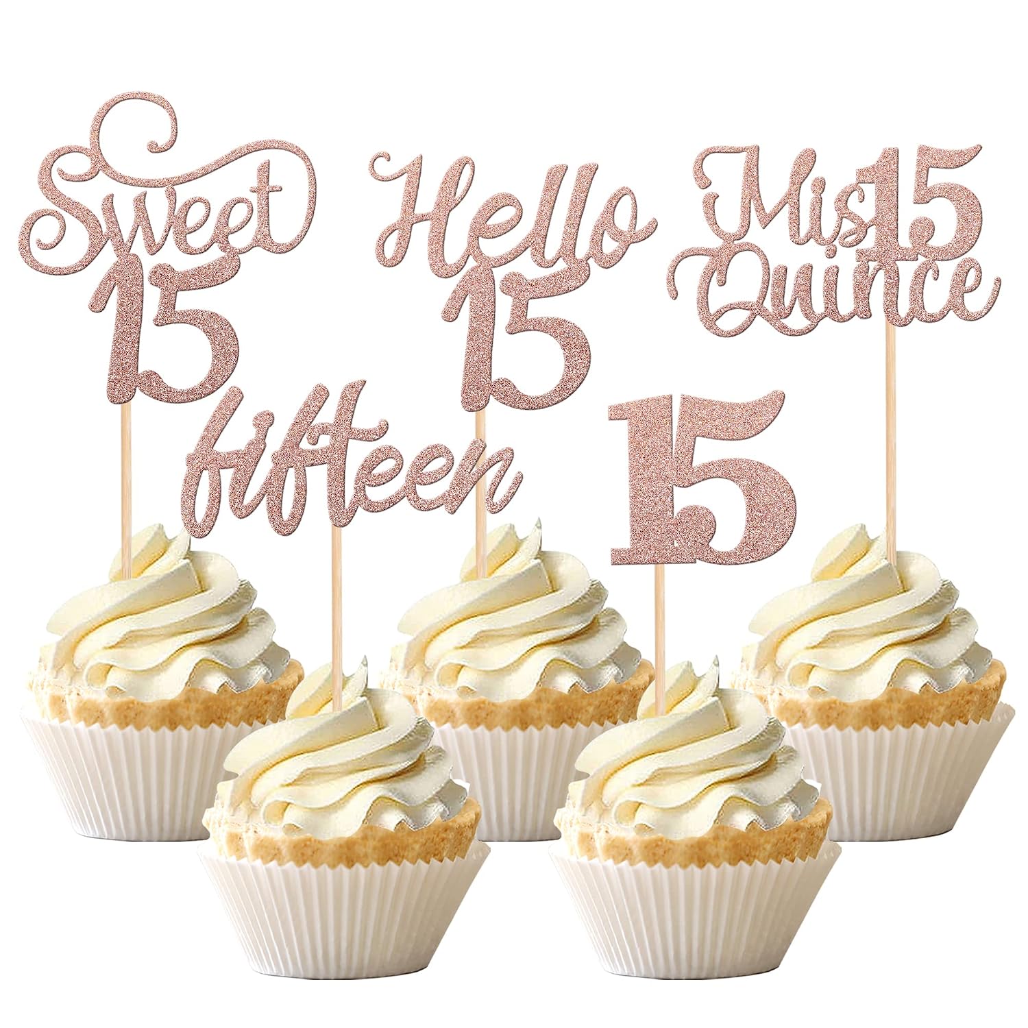 Amazon.com: 30PCS 15th Birthday Cupcake Toppers Glitter Hello 15 Mis ...