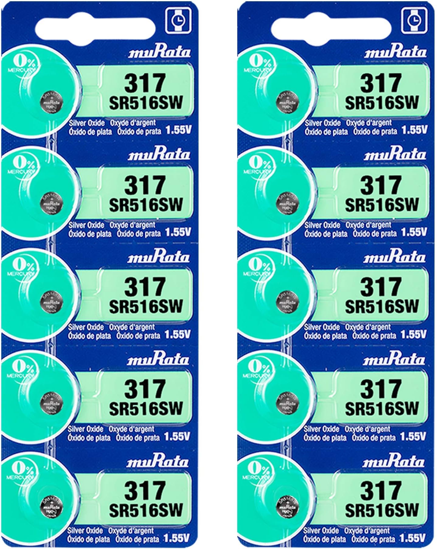 Amazon.com: Murata 319 Battery SR527SW 1.55V Silver Oxide Watch Button ...