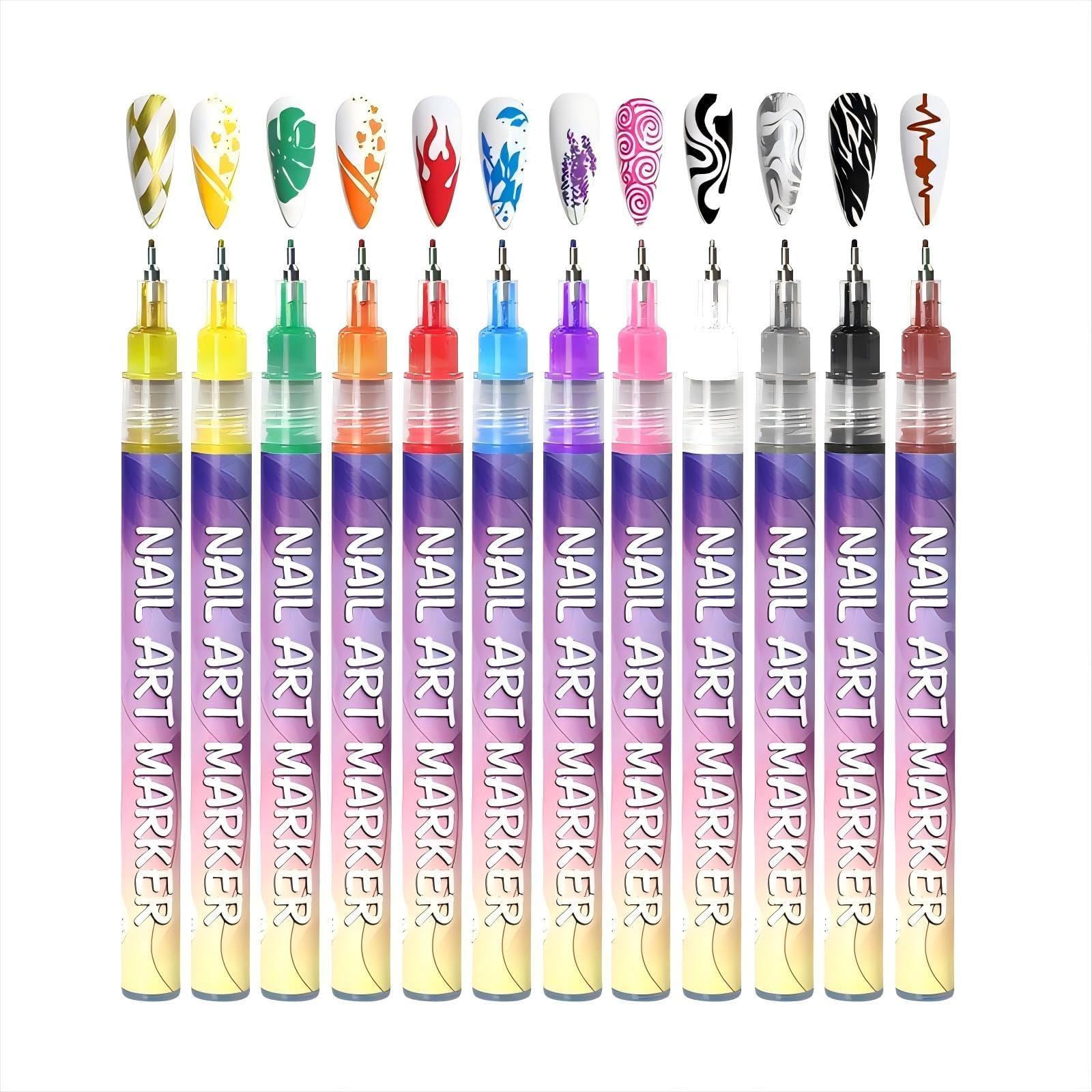 Amazon.com: Nail Markers for Nail Art, 12 Colors Ultra Thin Curve ...