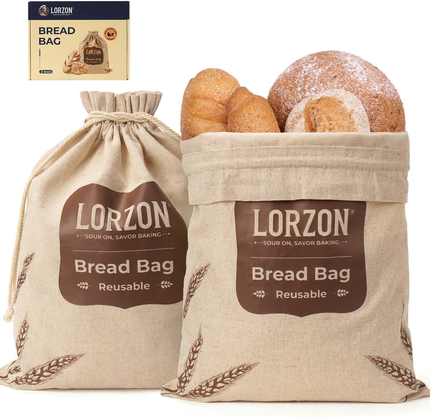 Amazon.com: Bread Bags For Home Made Bread 2 Pack - Linen Bread Bag ...