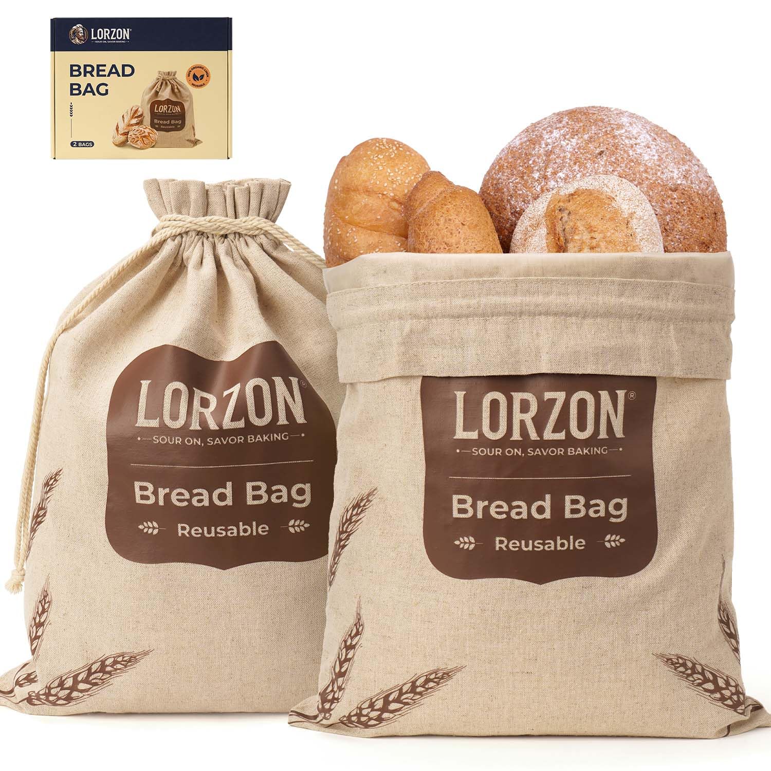 Amazon.com: 2-Pack Linen Bread Bags for Homemade Bread, Reusable Linen ...