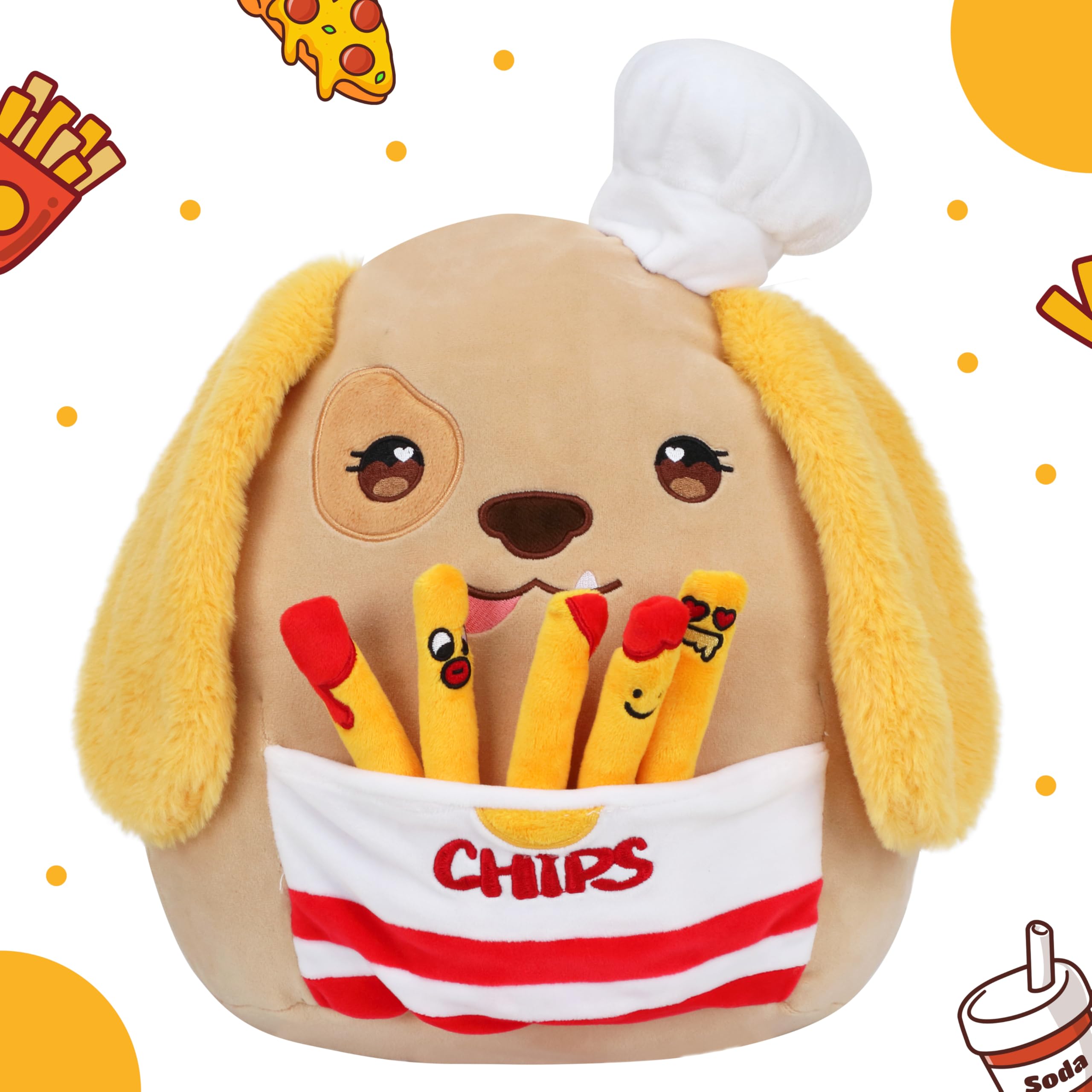 Amazon.com: Hopearl Cute Chef Dog Plush Toy with Chips, Adorable Pillow ...