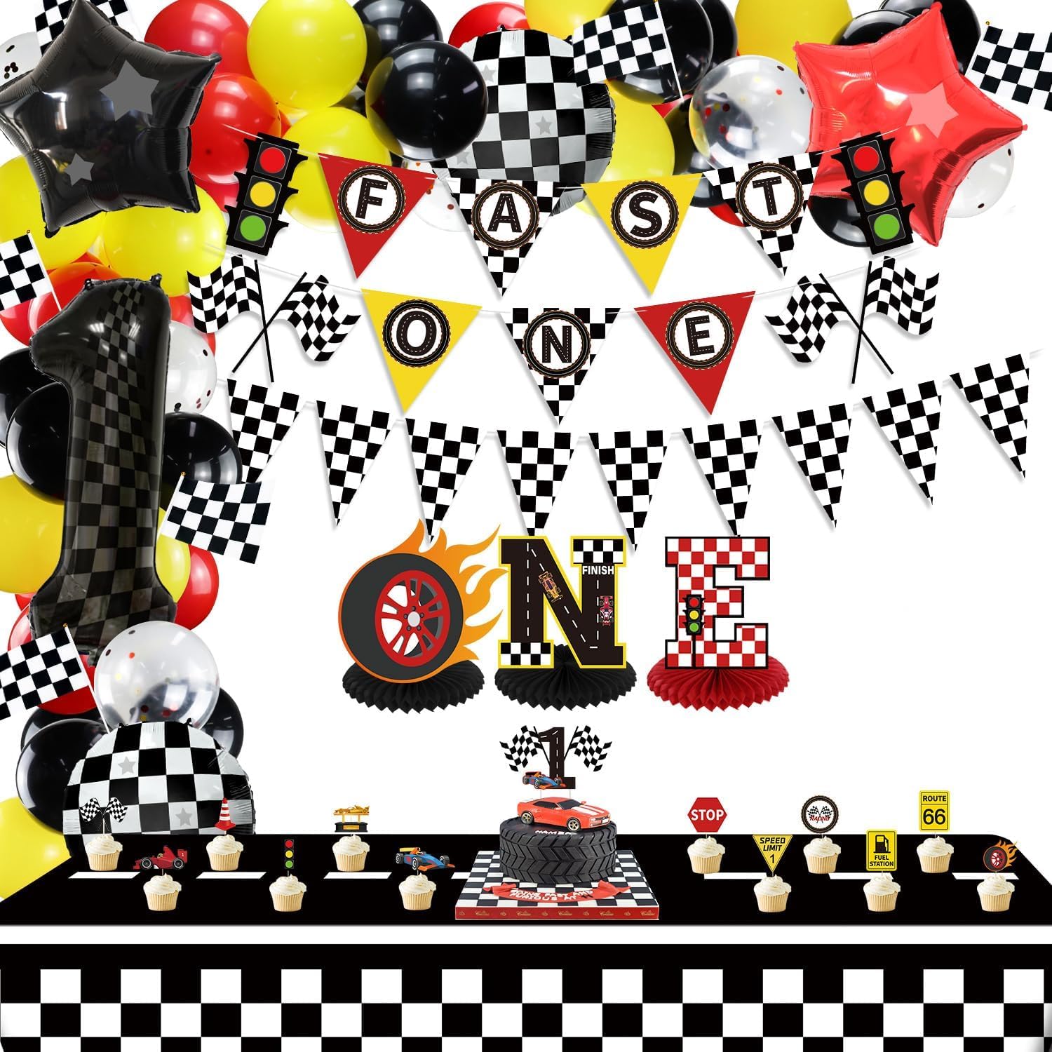 Amazon.com: Fast One Birthday Decor, Race Car 1st Birthday Decorations ...
