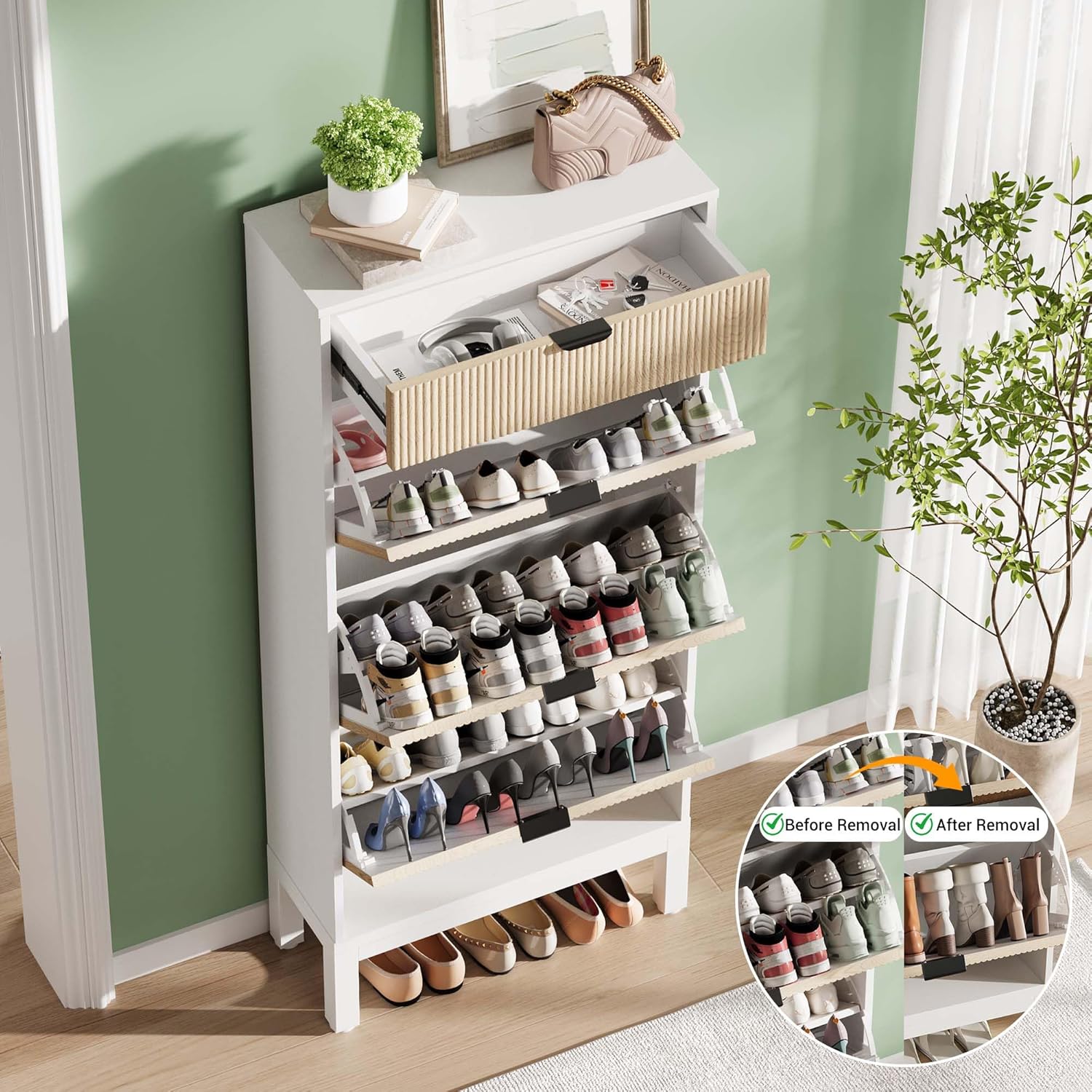Garvee Fluted 3-Flip Drawer Shoe Cabinet User Manual