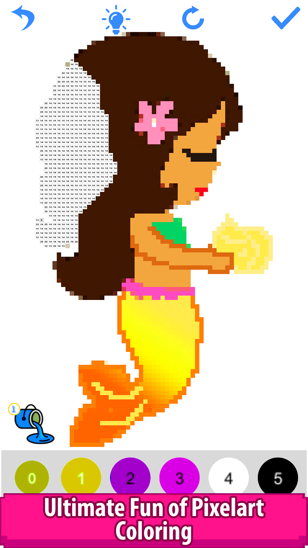 Mermaid Pixel Art - Paint by Number, Sandbox Coloring Book Pages:Amazon ...