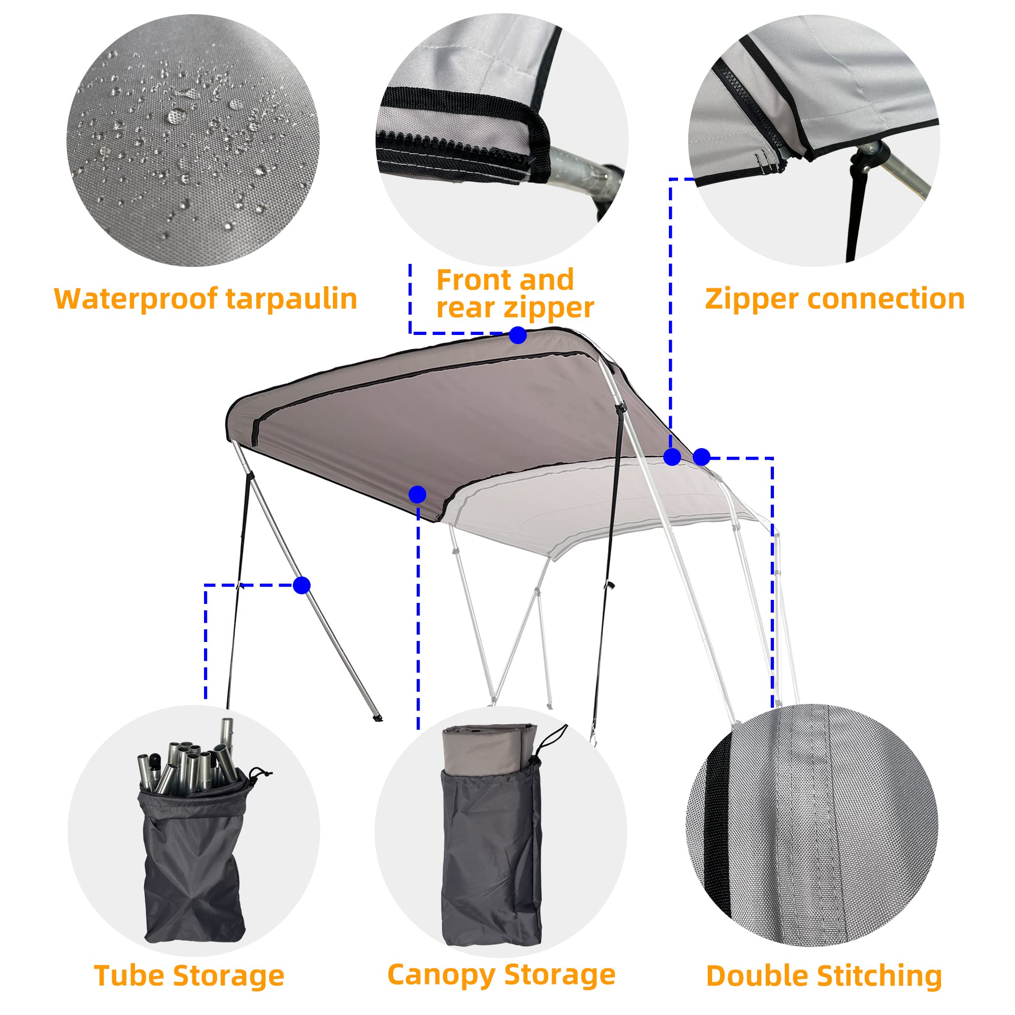 YinKeeHM Bimini Top T-Top Sun Shade Kit Fit 54-103 in Width Boat All ...