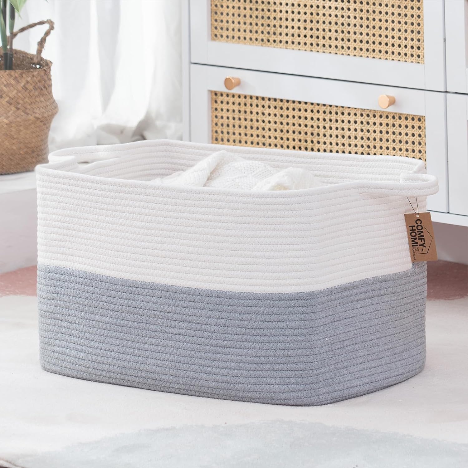 Amazon.com : COMFY-HOMI Large Rectangle Laundry Storage Basket | Cotton ...