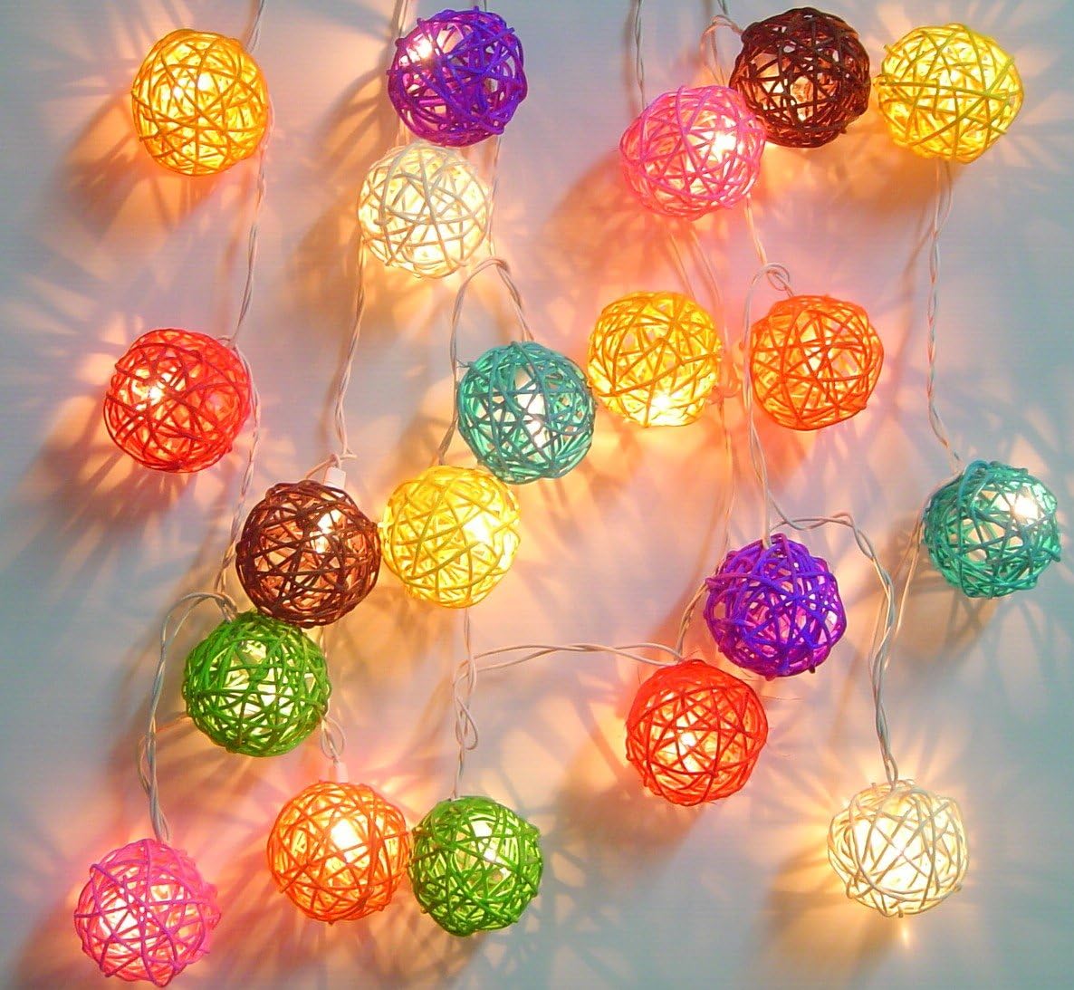 Mixed Colour Rattan Ball Fairy Light String Lights 20 Lanterns : Amazon ...