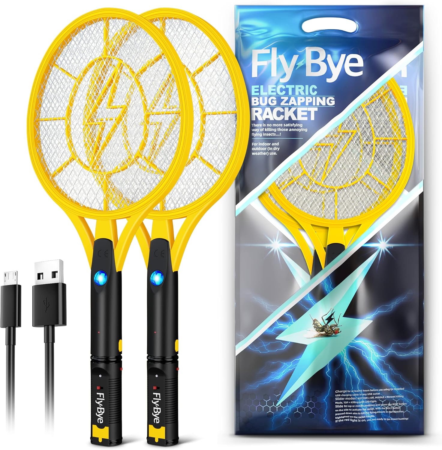 Fly-Bye Electric Fly Swatter - 2x 4000v Electric Fly Zapper Racket ...