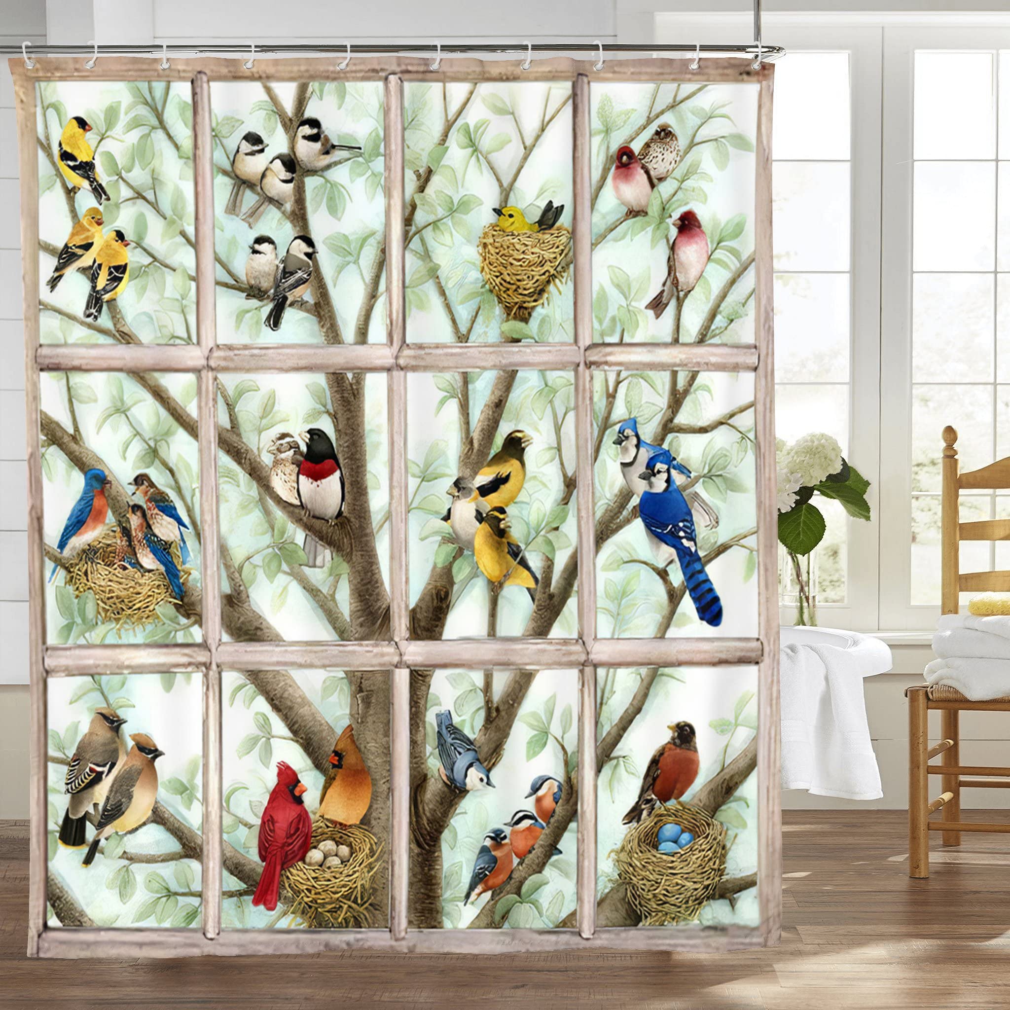 Amazon.com: Fuzawet Rustic Birds Shower Curtain Window Farmhouse Birds ...