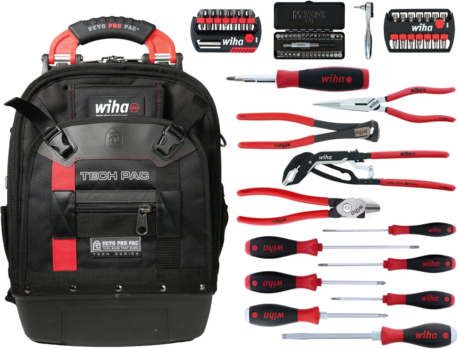 Amazon.com: Wiha 91862 63 Piece Wiha RedStripe TECH PAC Contractor Tool Kit