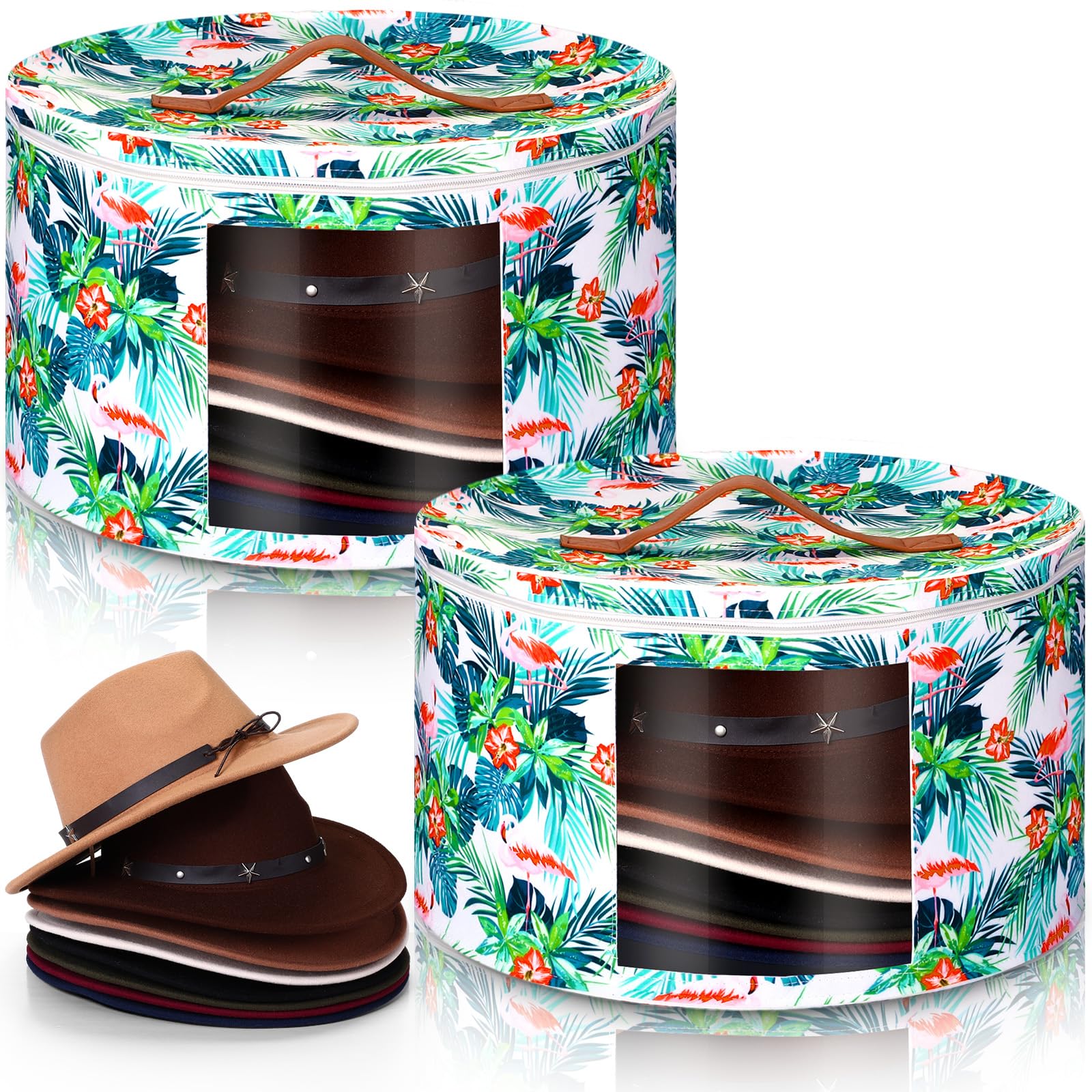 Amazon.com: 2 Pcs Hawaii Large Round Foldable Felt Hat Box for Women ...