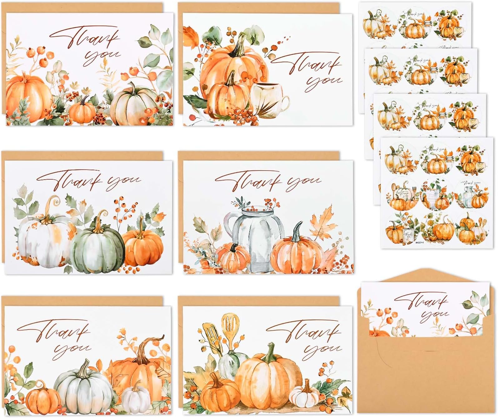 Amazon.com : Bolsome 36Pack Fall Thank You Cards Watercolor Pumpkin ...